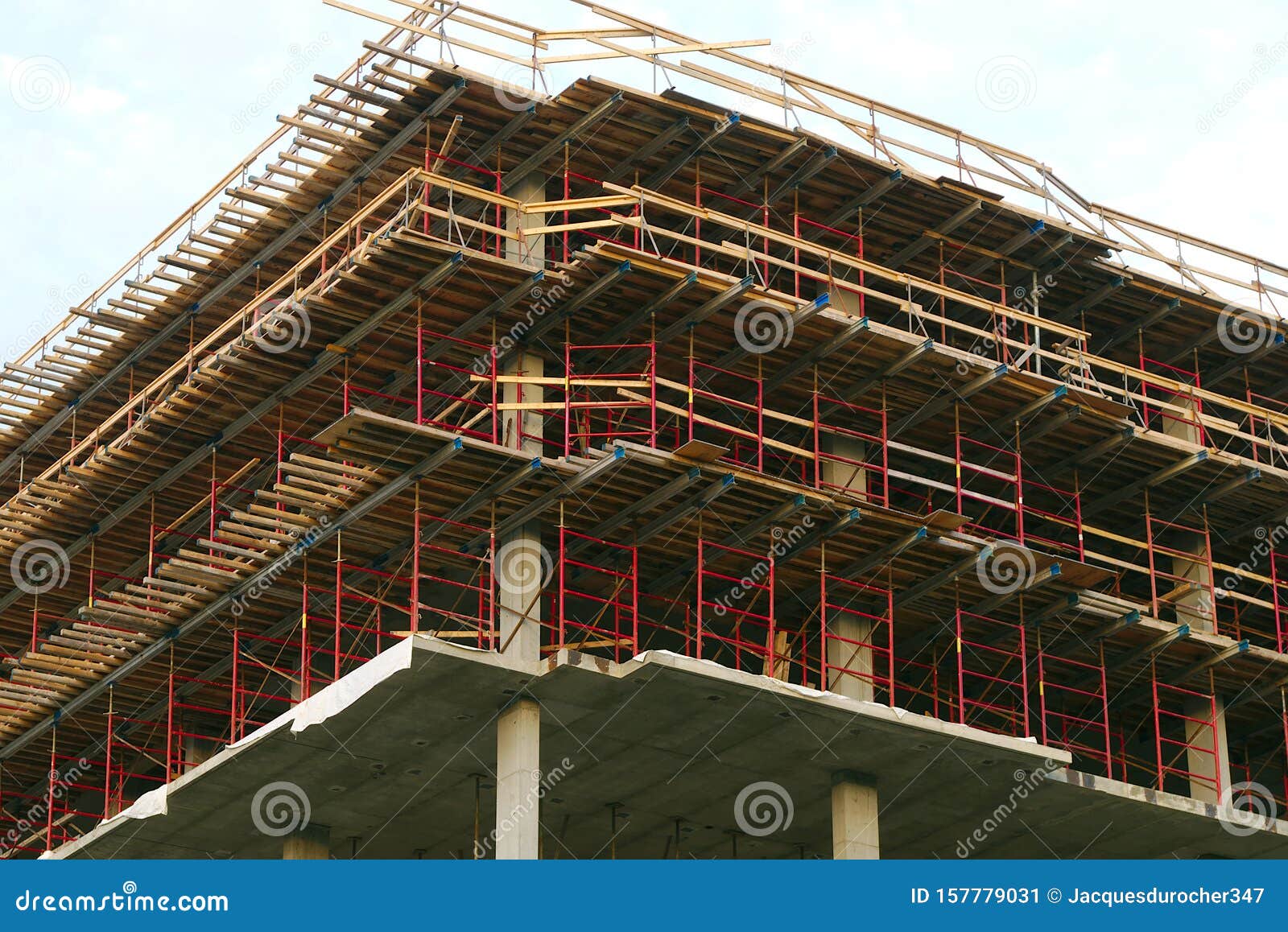 Skyscraper Construction Site Building Structure Wood Beams and Concrete ...