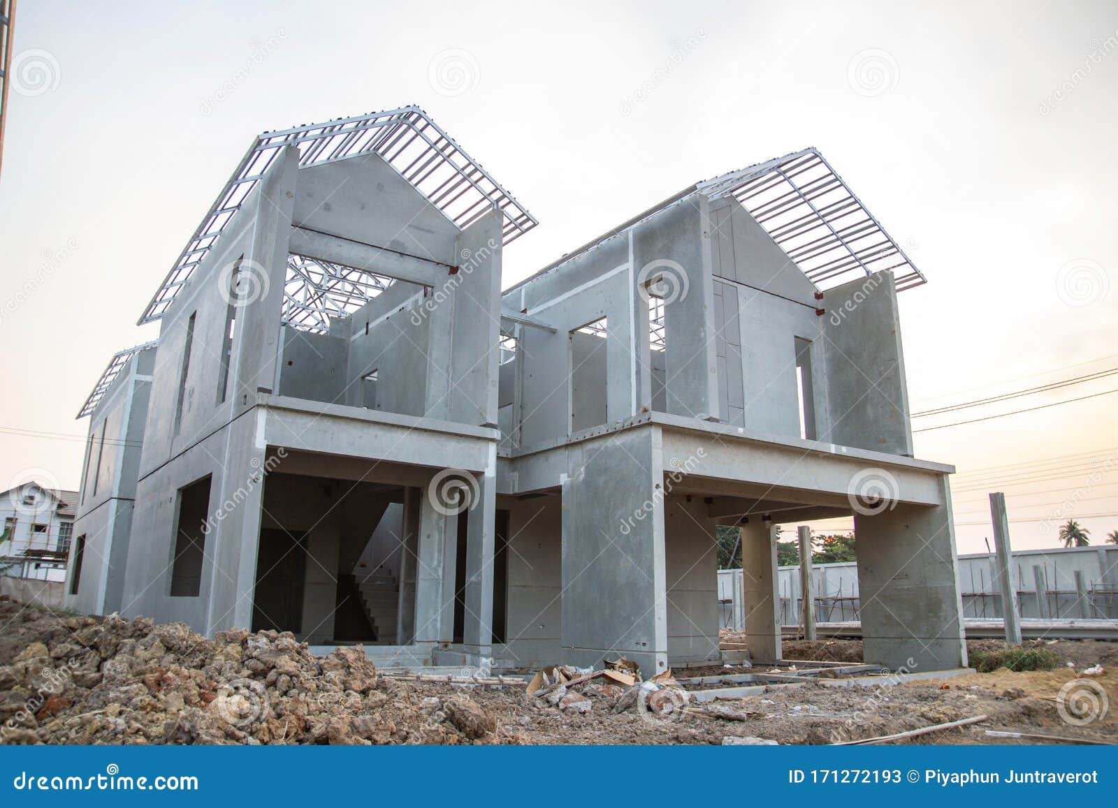 Building and Construction Site of New Home for Housing Stock Image ...
