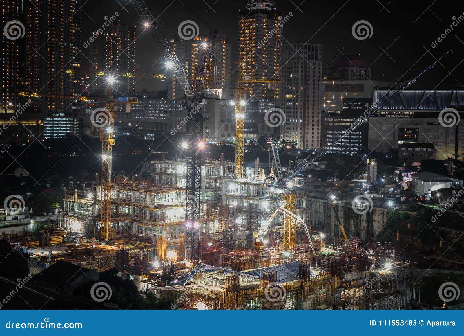 Building Construction Site at Night Editorial Stock Photo - Image of ...
