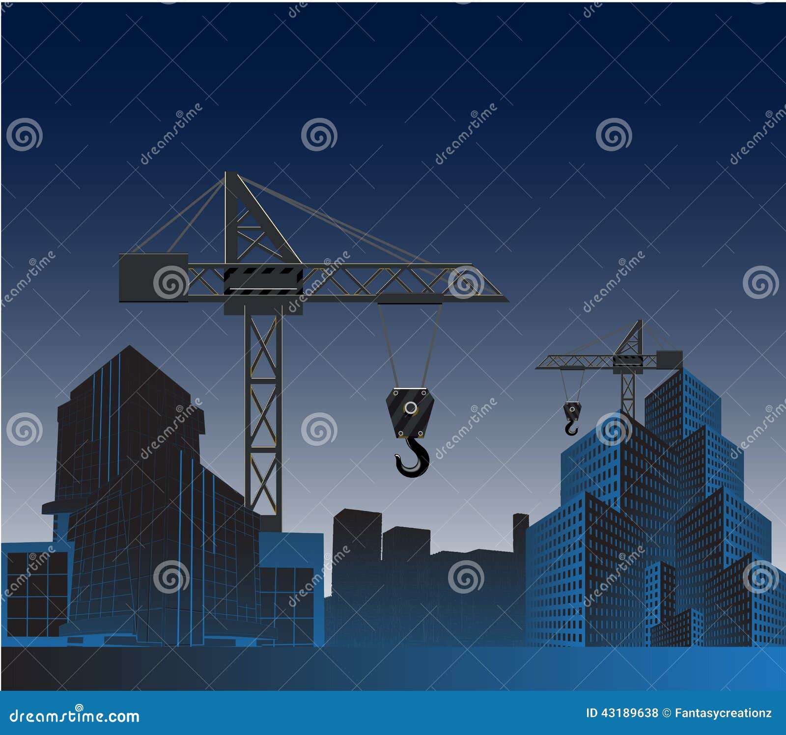 Building Construction Site at Night Stock Illustration - Illustration ...
