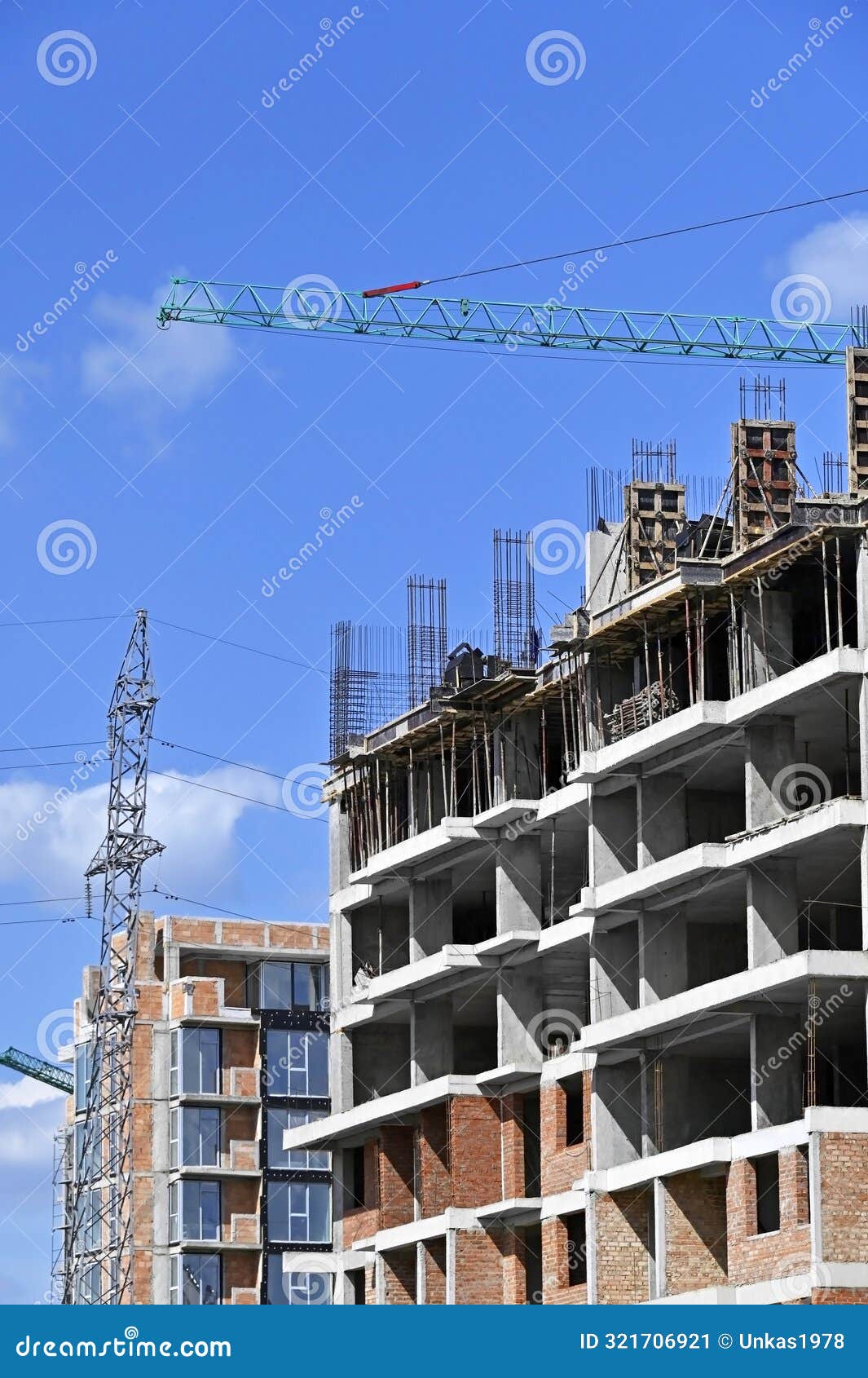 Building Construction Site and Power Line Stock Image - Image of ...