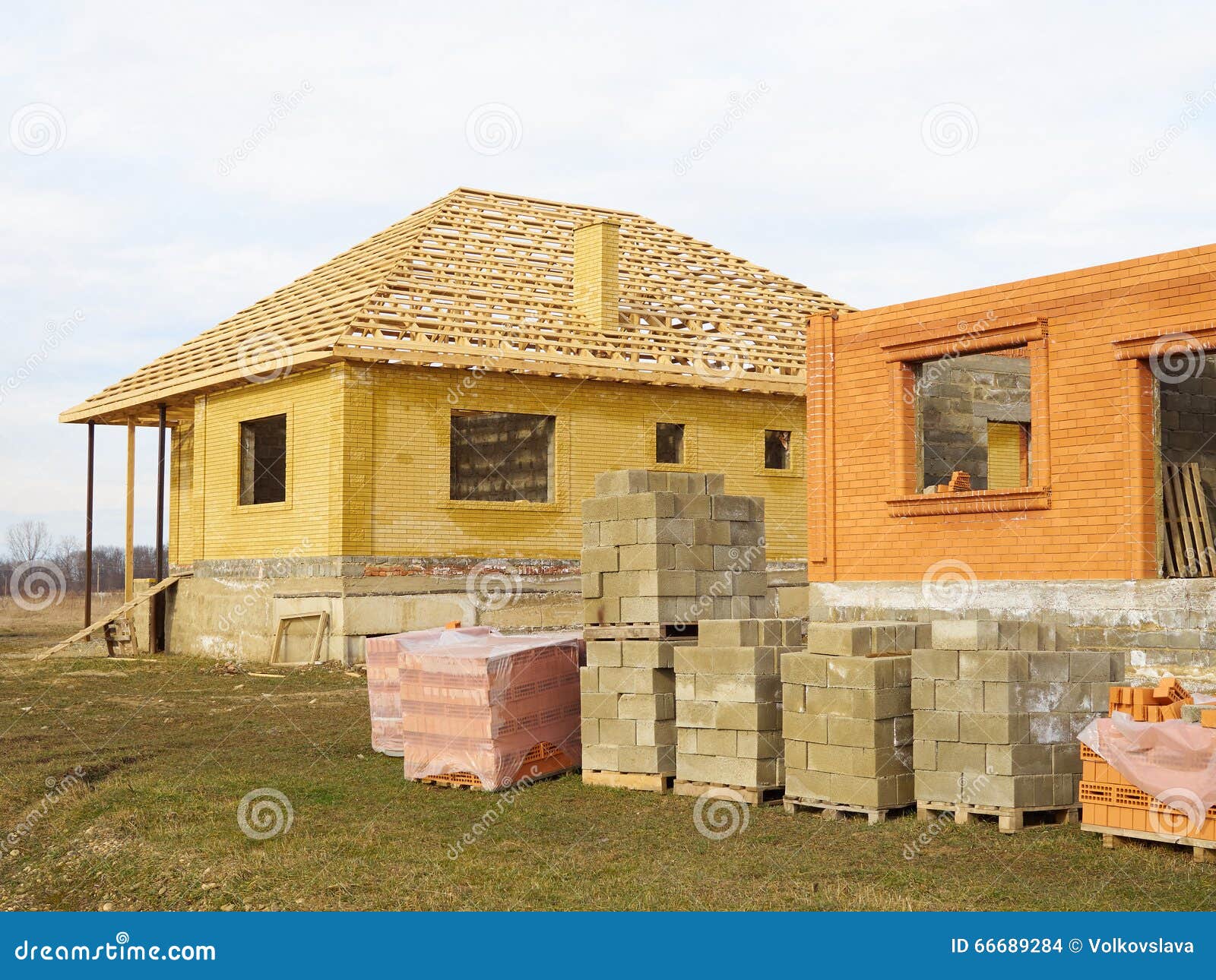 Building & Construction Site in Progress To New House. Stock Photo ...