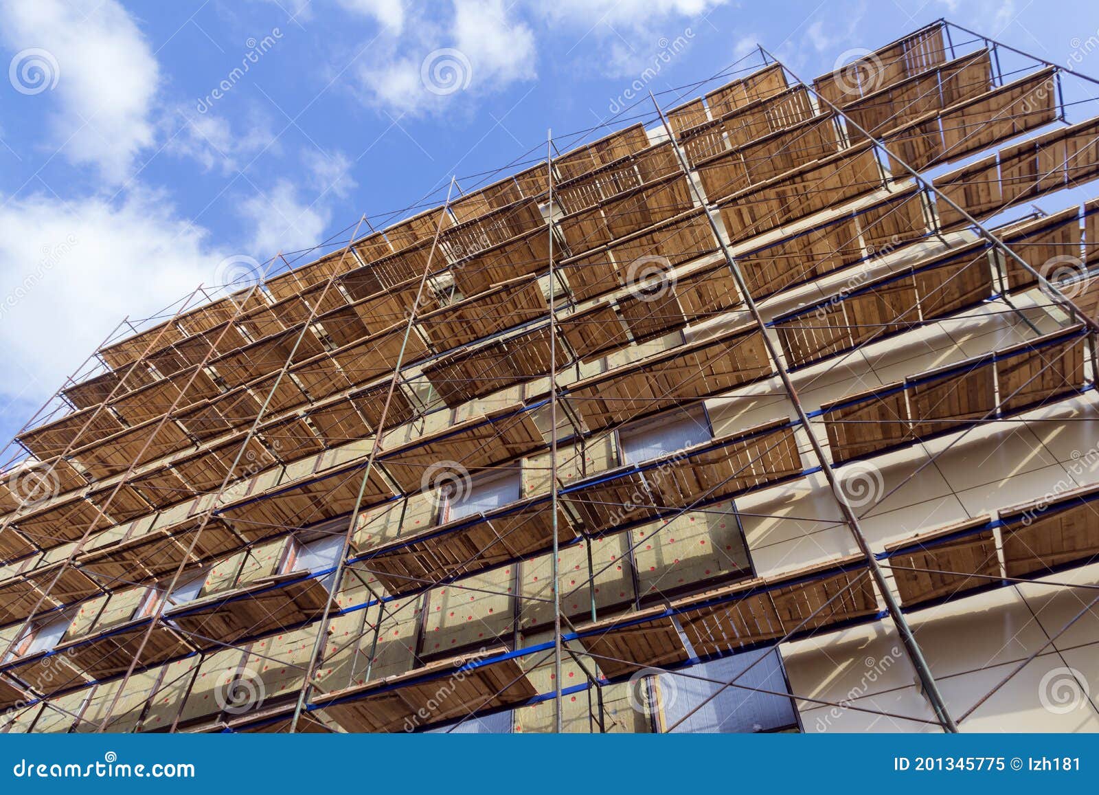 Building Construction Site with Scaffolding. the Exterior of the Facade ...