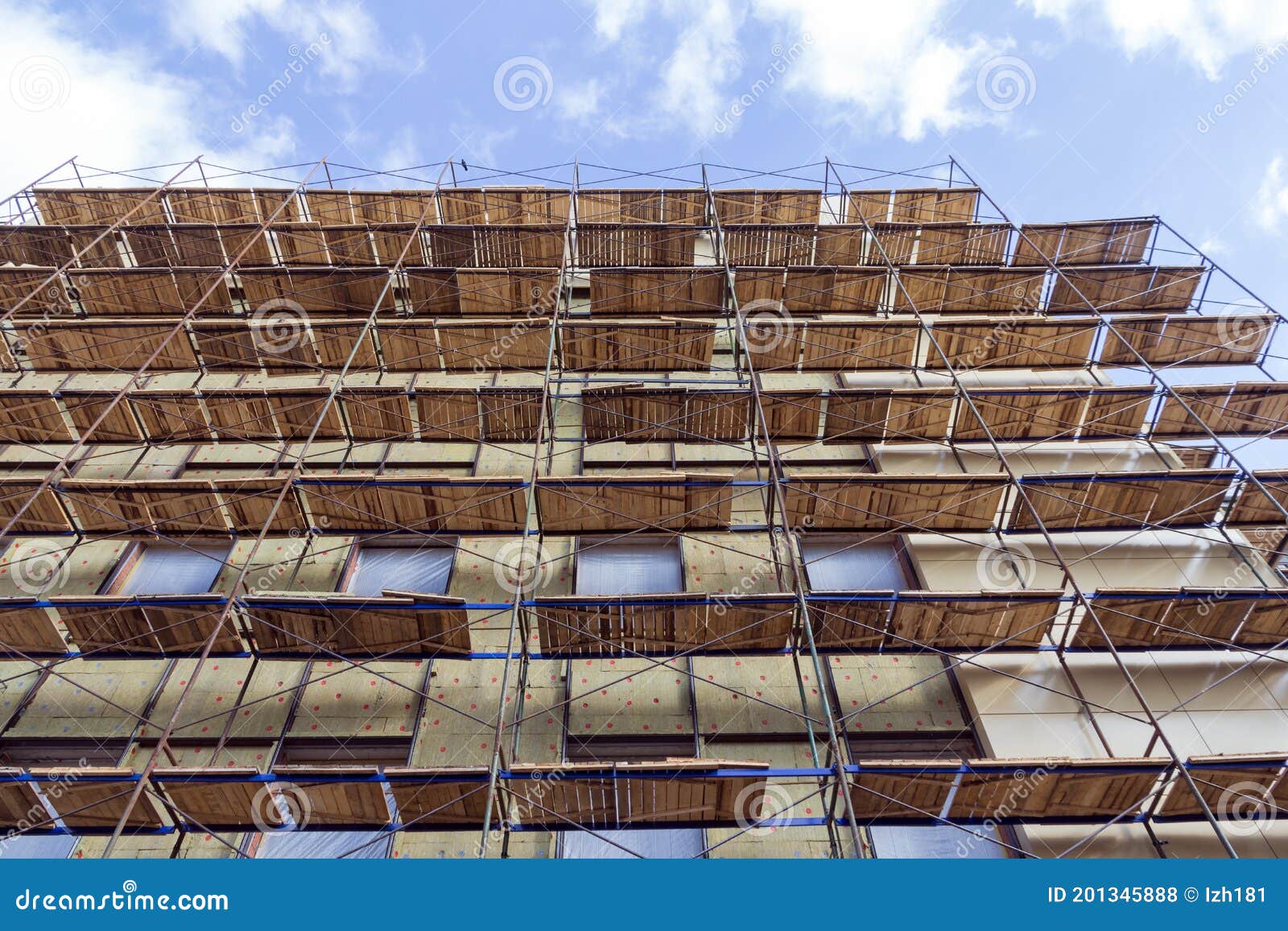 Building Construction Site with Scaffolding. the Exterior of the Facade ...