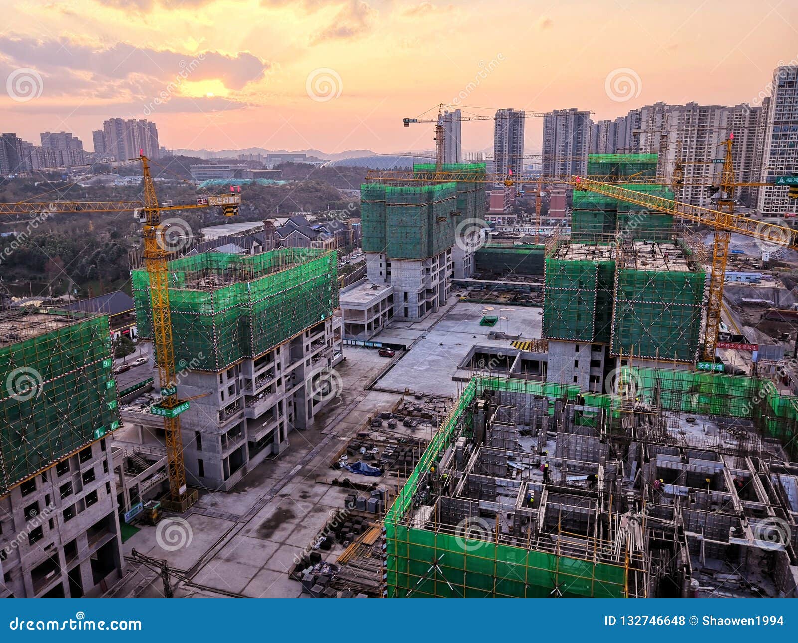 Building Construction Site at Sunset Editorial Stock Photo - Image of ...