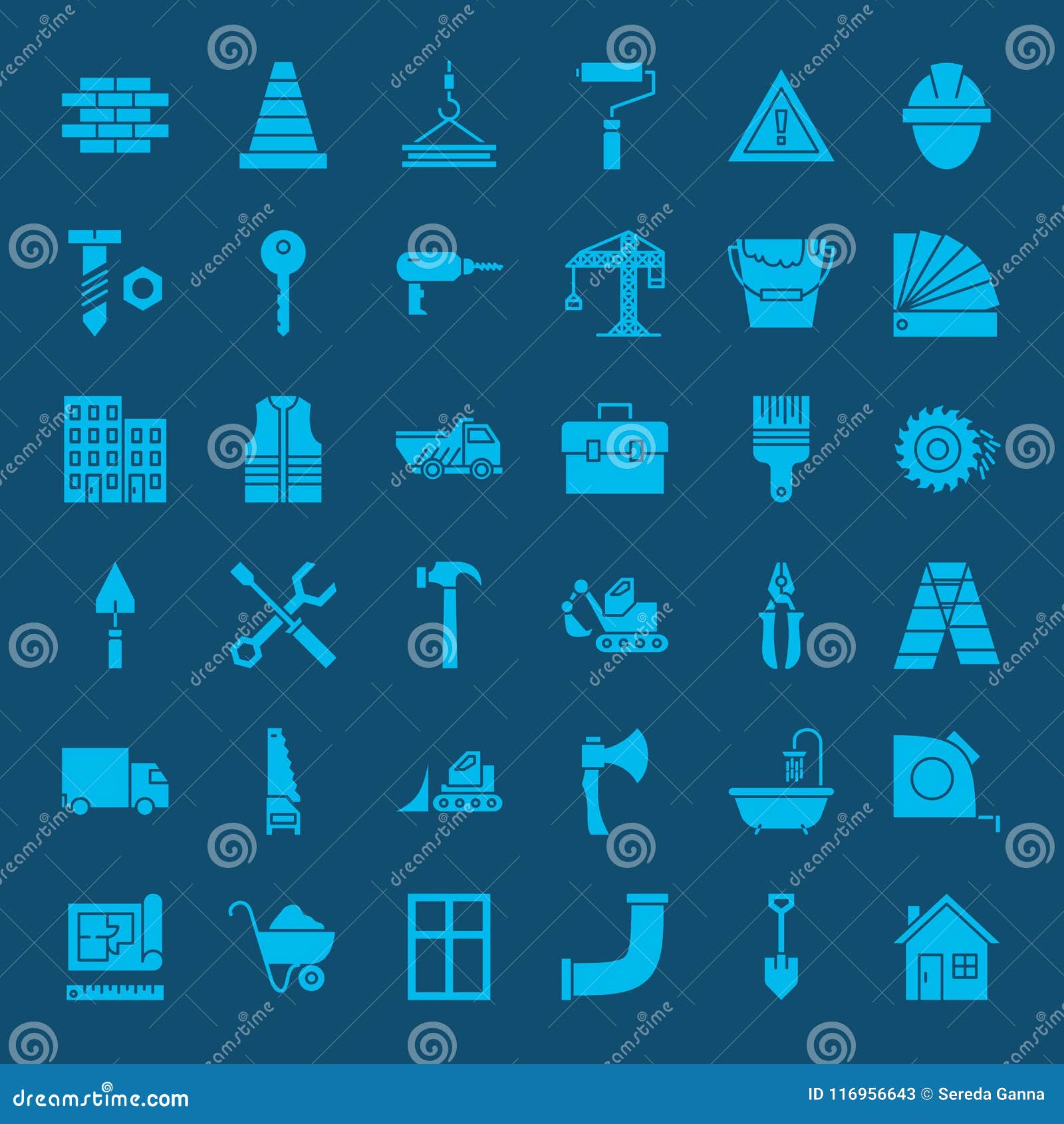 Building Construction Solid Web Icons Stock Vector - Illustration of ...