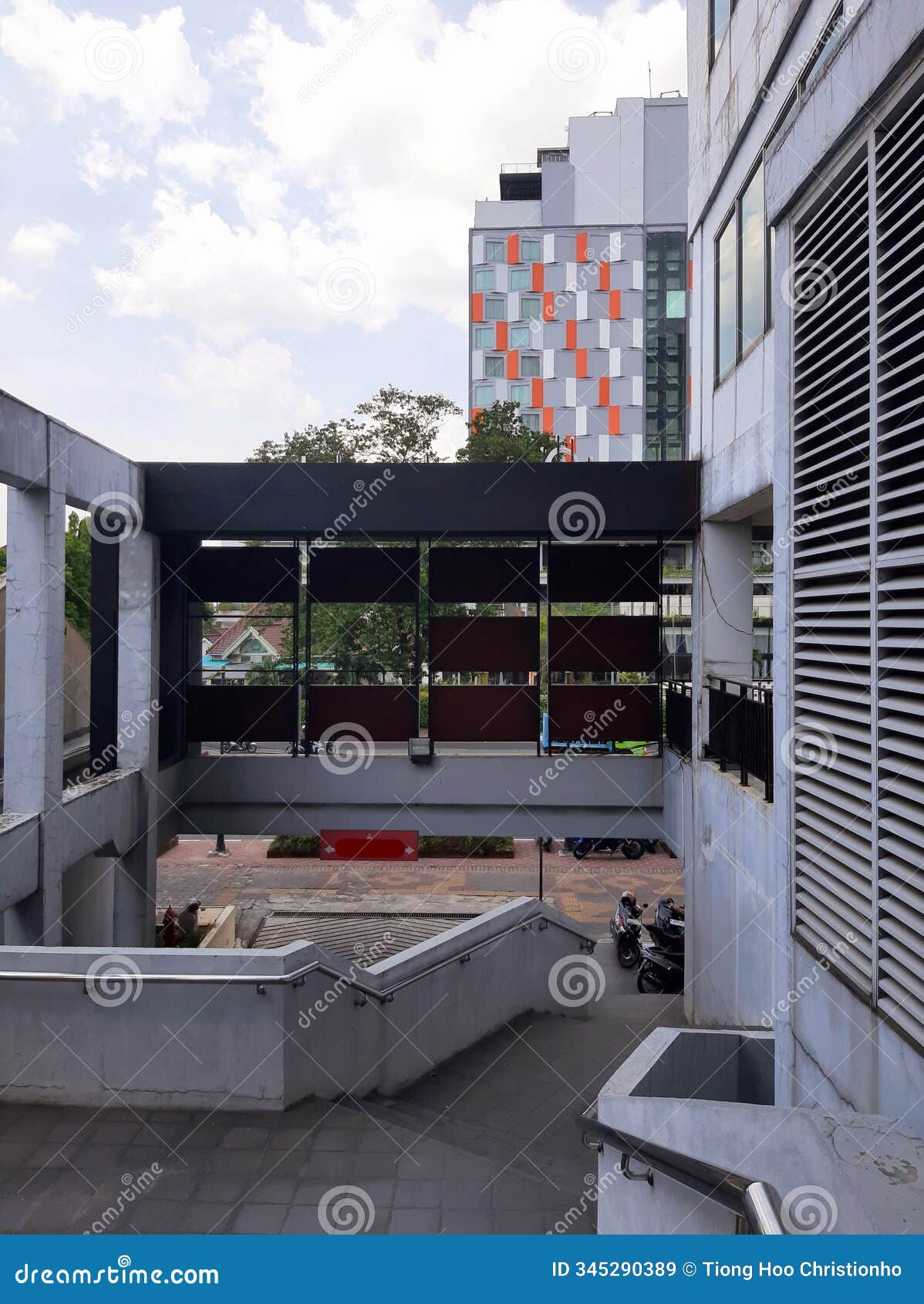 Building Construction with Striped Windows and Sky Background Stock ...