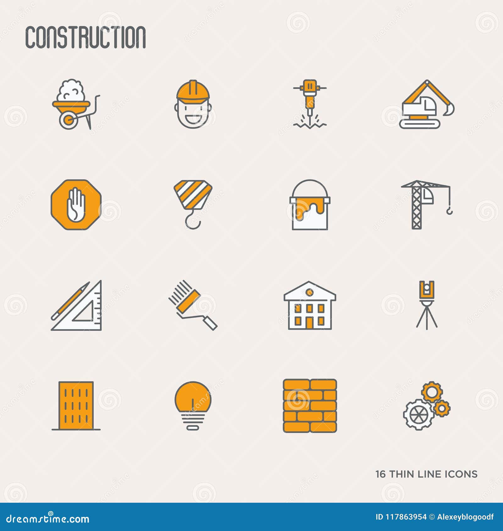 Building Construction Thin Line Icons Stock Vector - Illustration of ...
