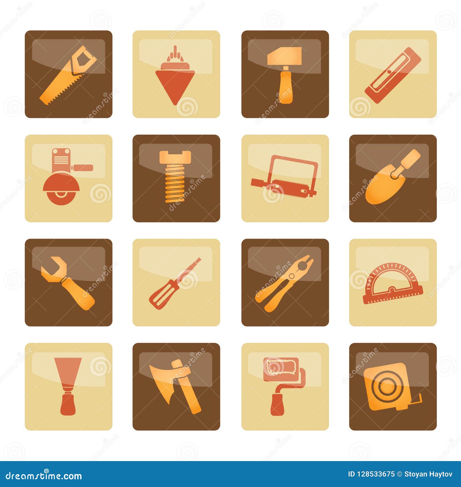 Building and Construction Tools Icons Over Brown Background Stock ...