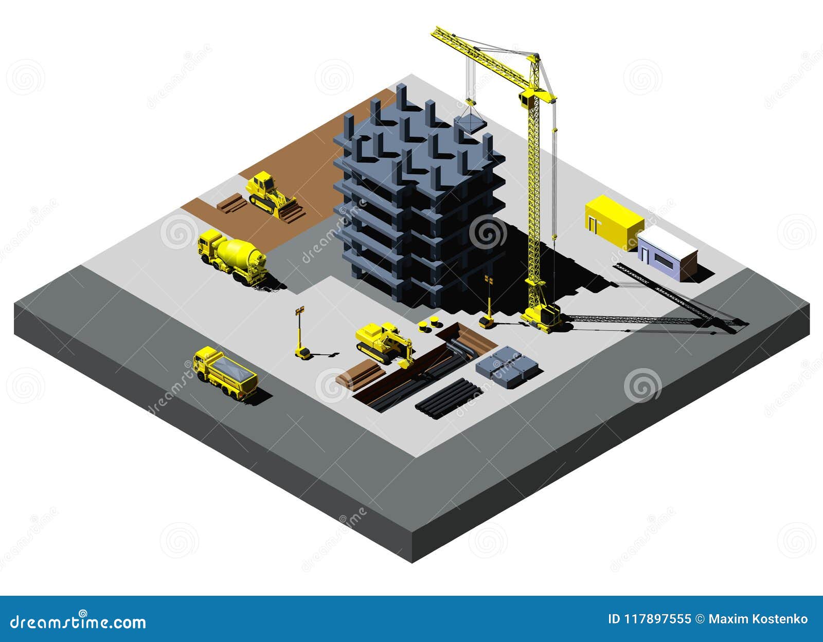 Building Construction Vector Isometric Illustration, Includes High ...