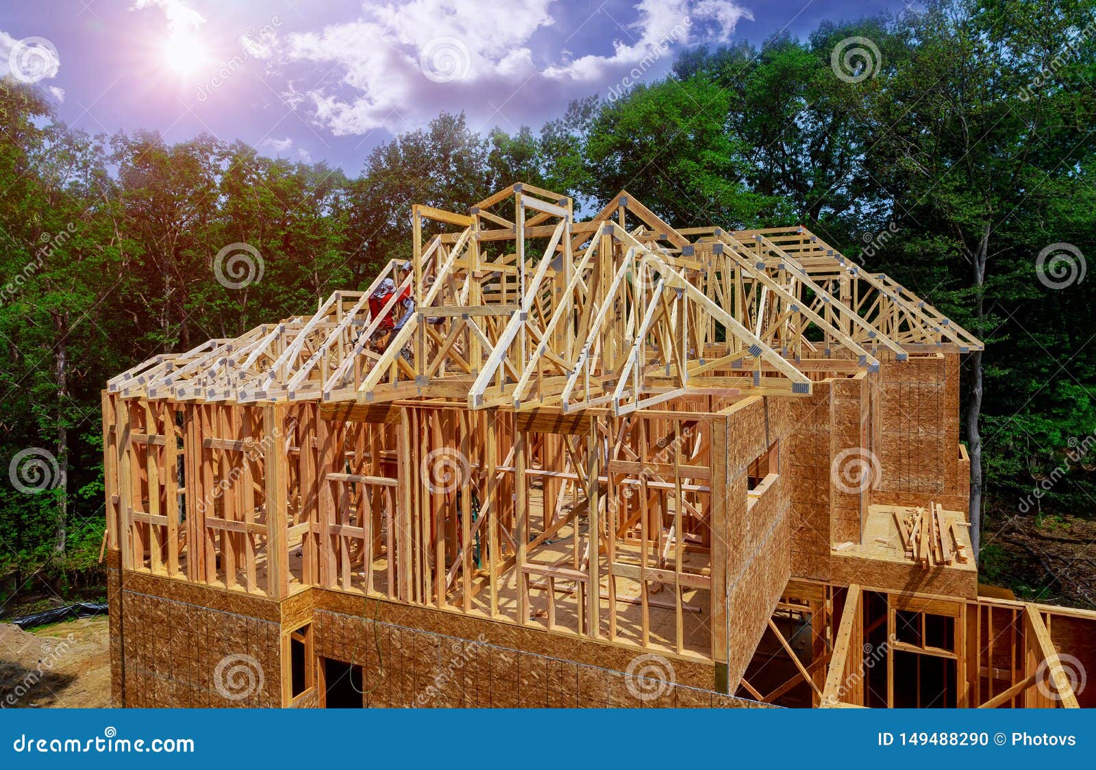 Building Construction, Wood Framing Structure at New Property ...