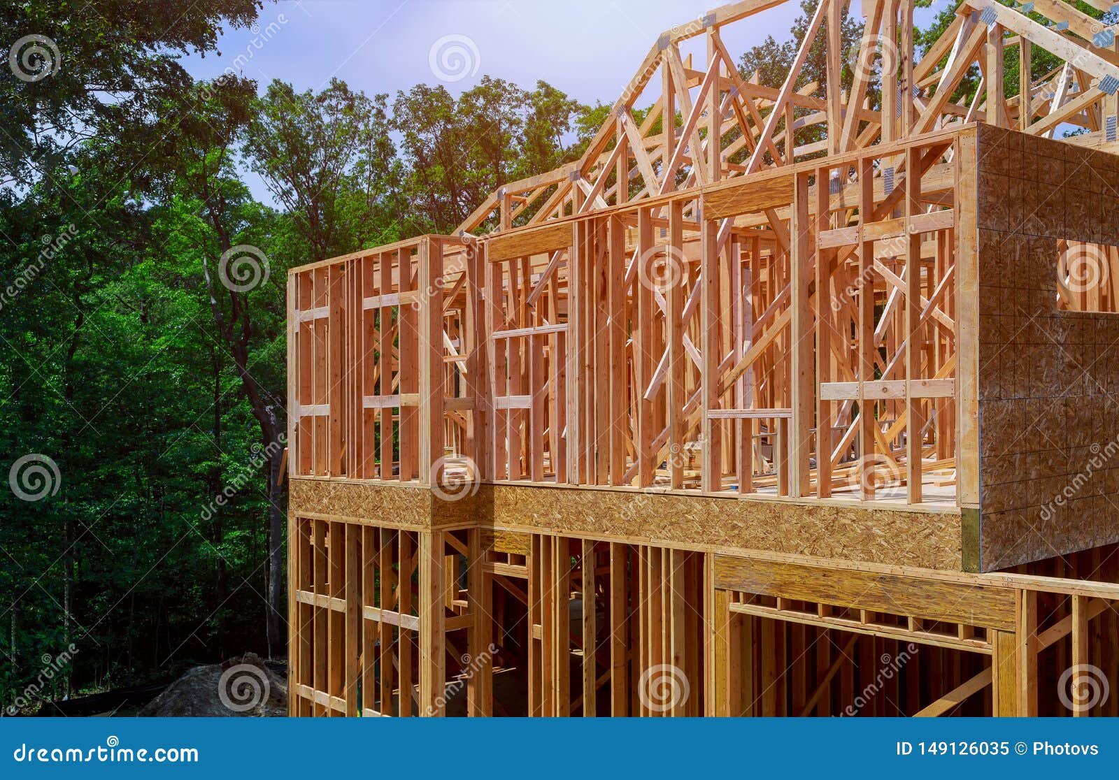 Building Construction, Wood Framing Structure at New Property ...
