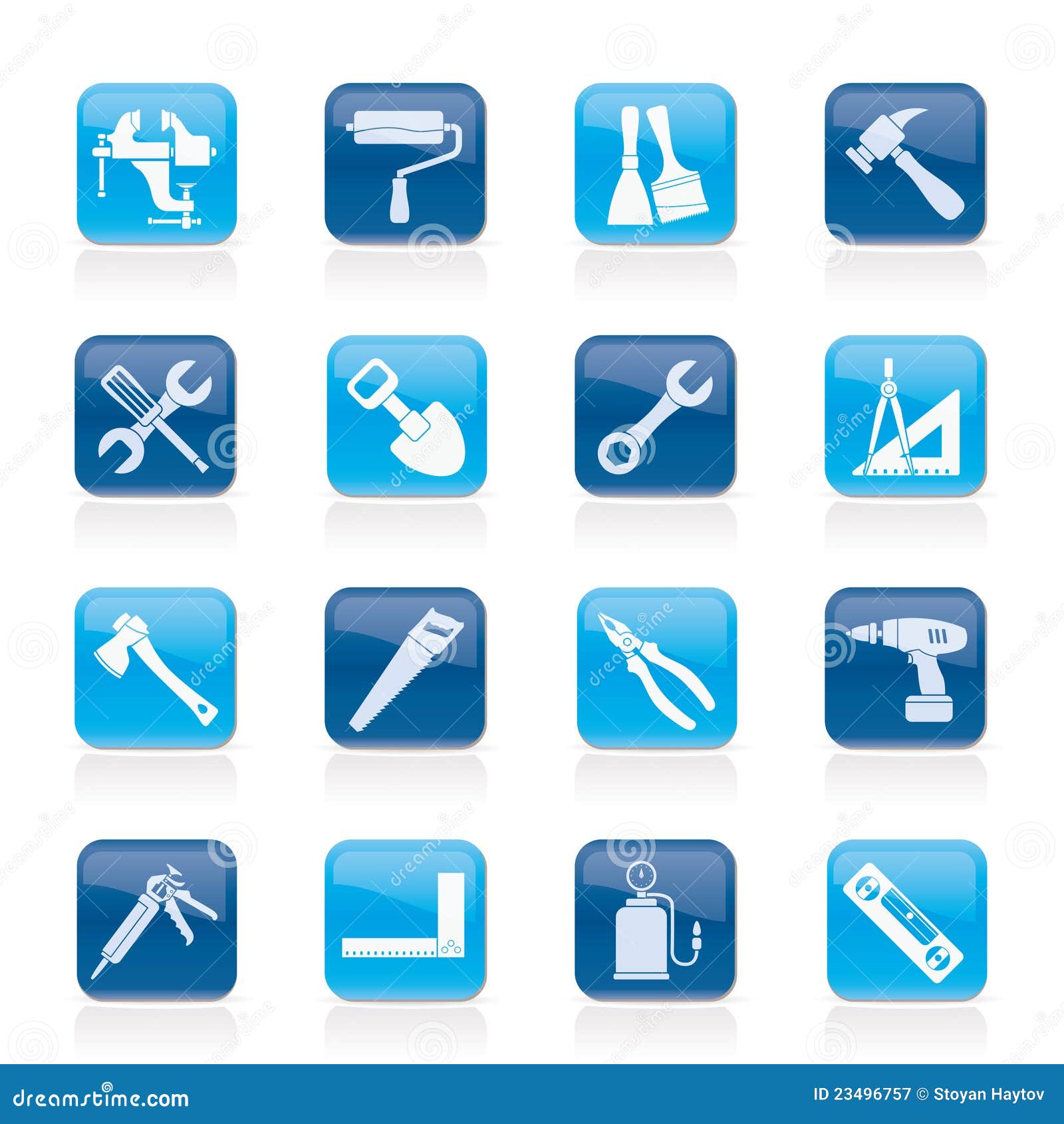 Tool Icons With Reflect On White Background Cartoon Vector ...