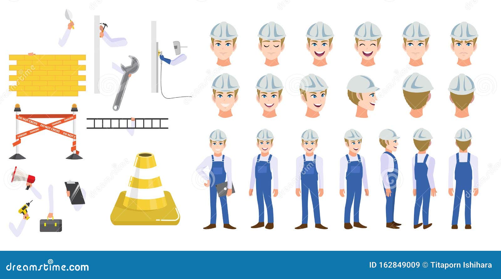 Building Construction Worker Cartoon Character Head Set and Animation ...