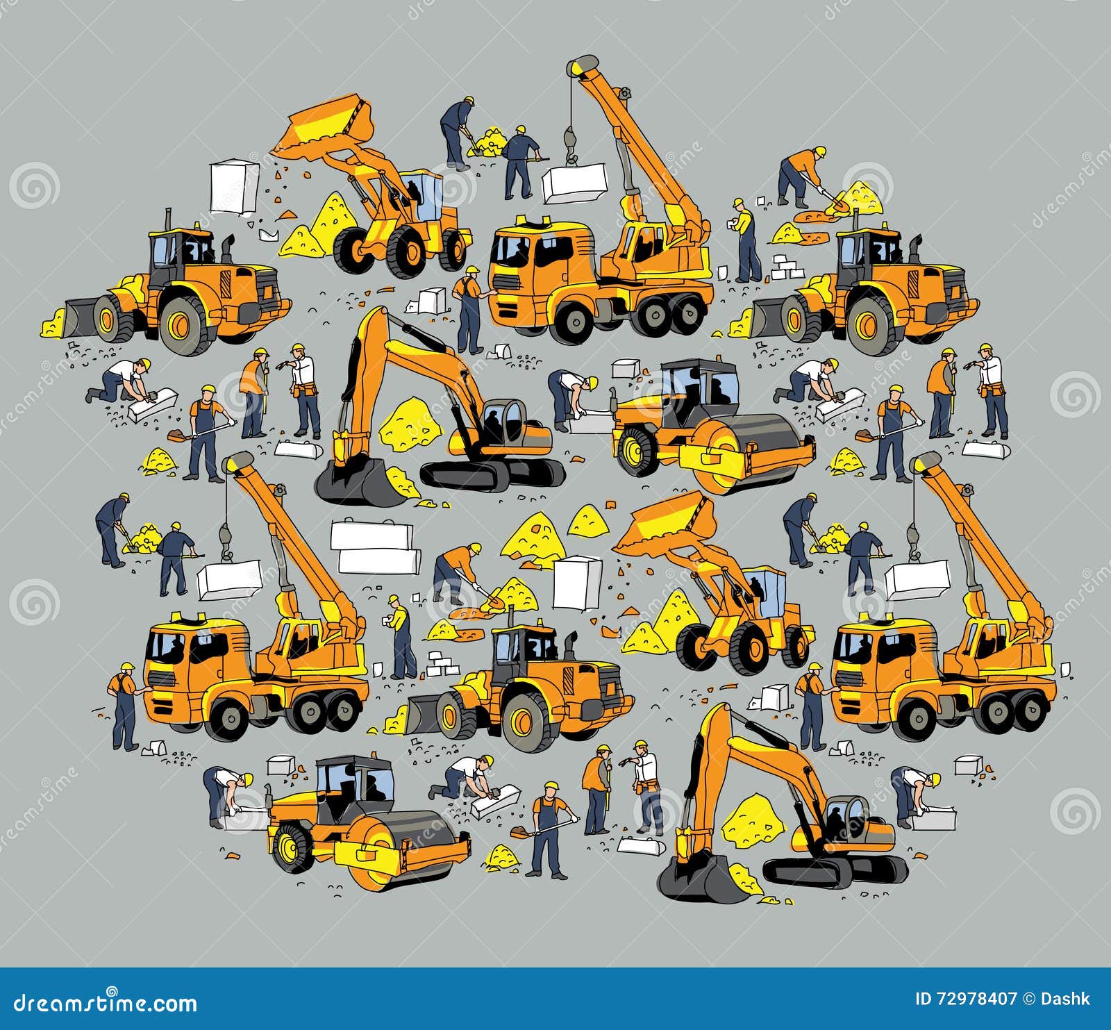 Building Construction Worker and Equipment Color Objects. Stock Vector ...