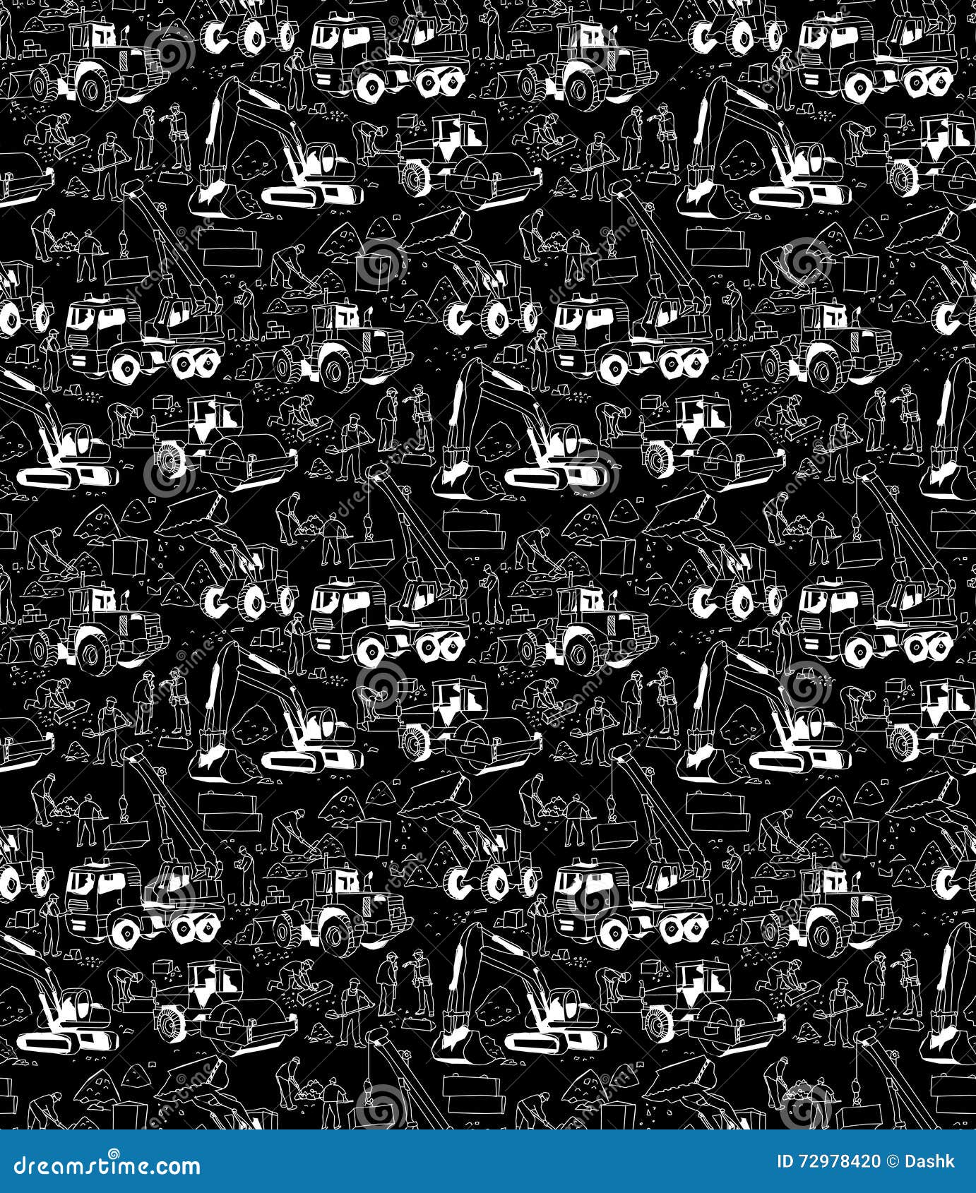 Building Construction Workers Builders Black Seamless Pattern. Stock ...