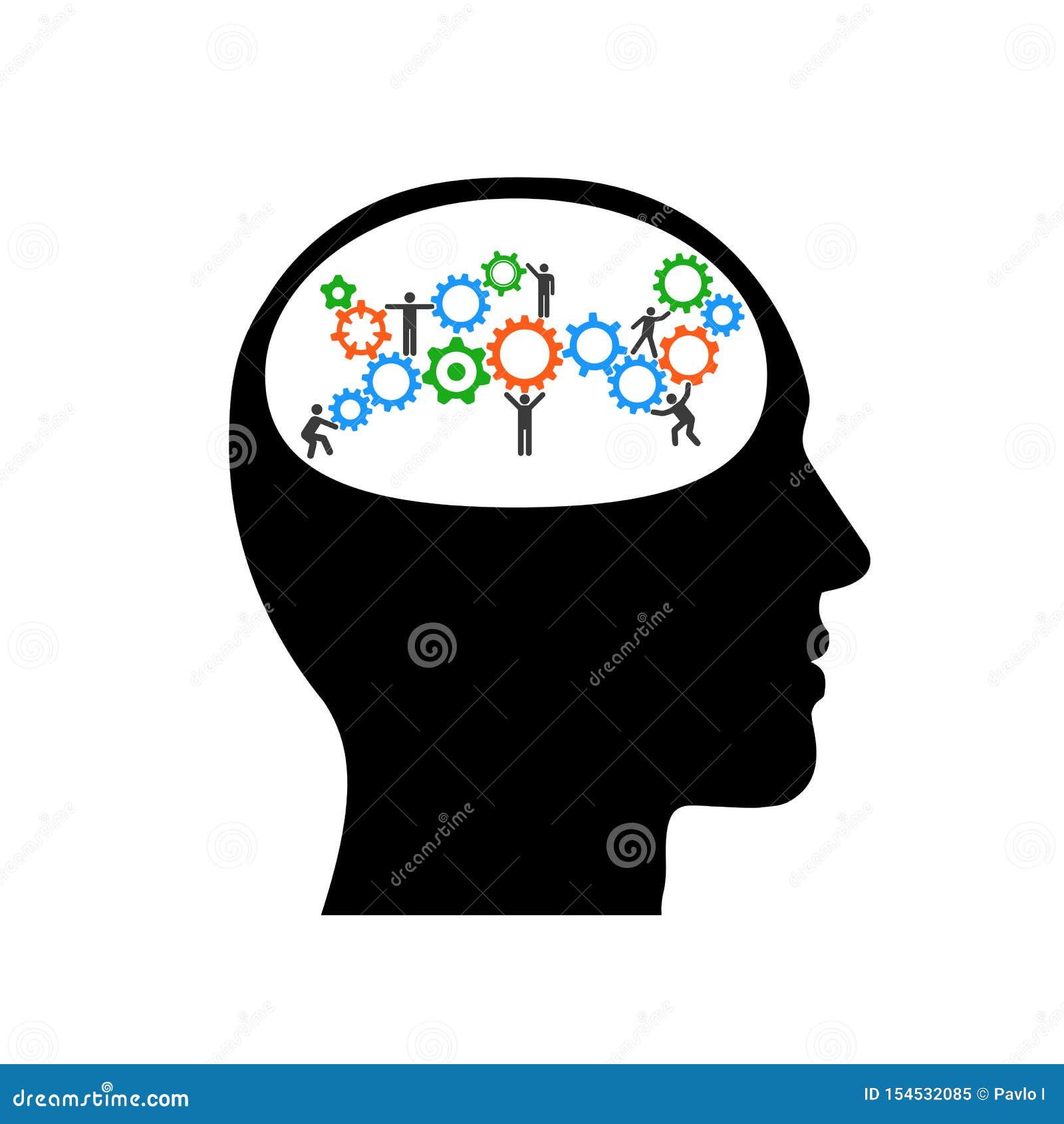 Building Construction with Workers in Silhouette of Head. Profile Head ...