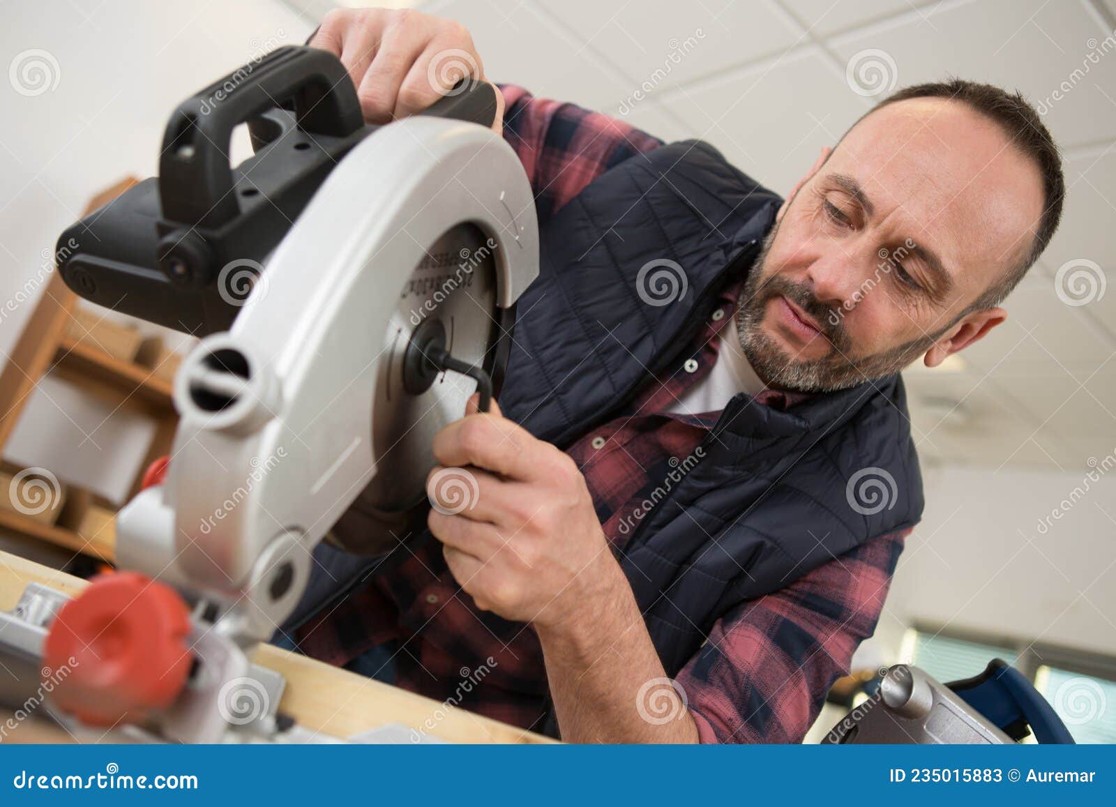 Building Contractor Using Circular Saw Stock Image - Image of compound ...