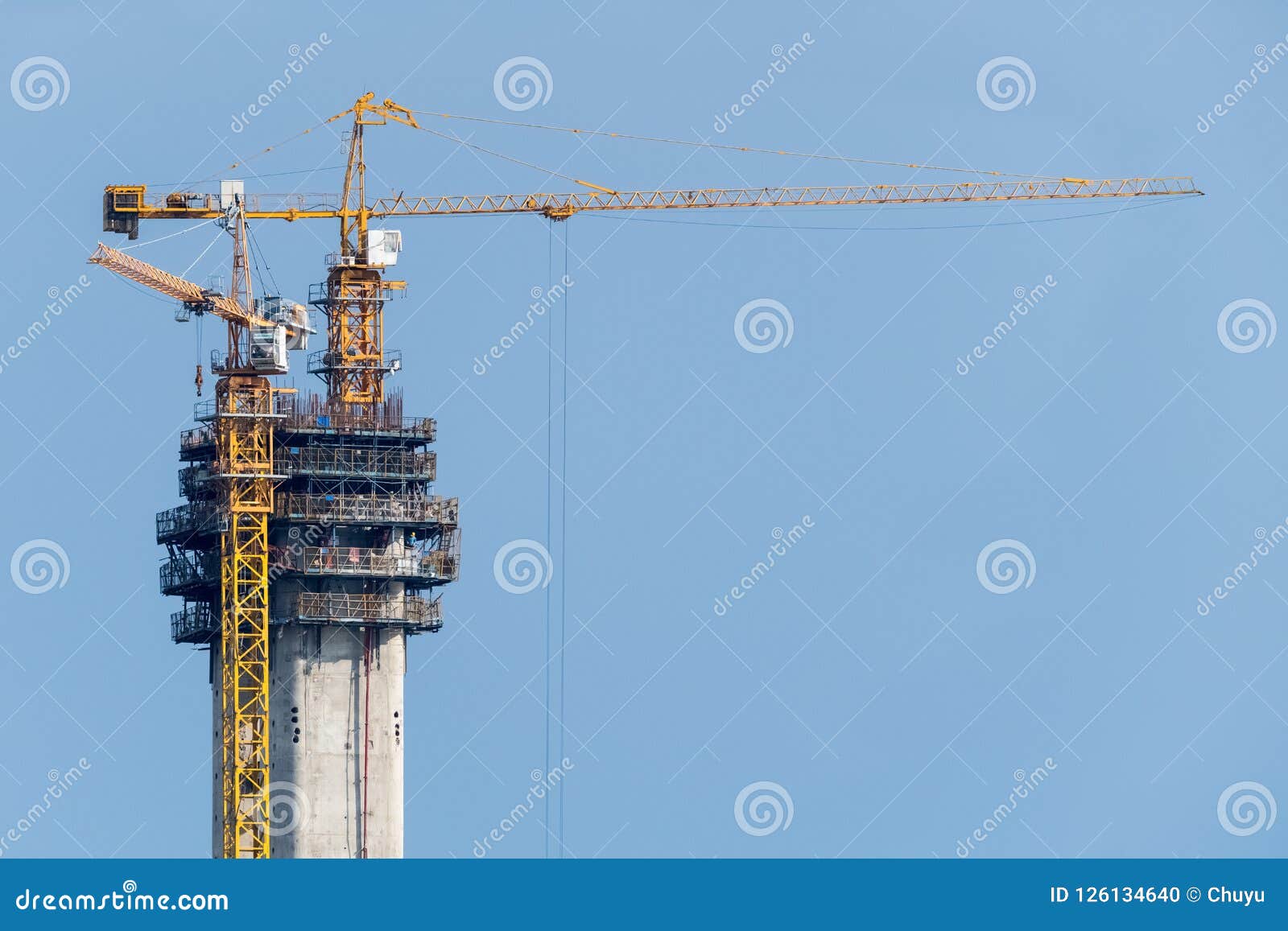 Building Crane on the Bridge Tower Stock Photo - Image of outdoor ...