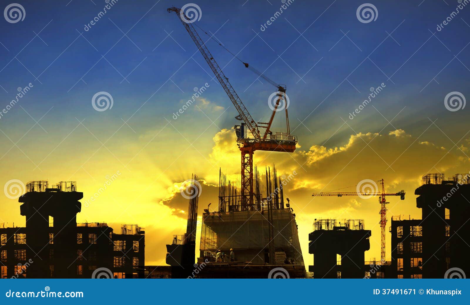 Building and Crane Construction Site Against Beaut Stock Image - Image ...