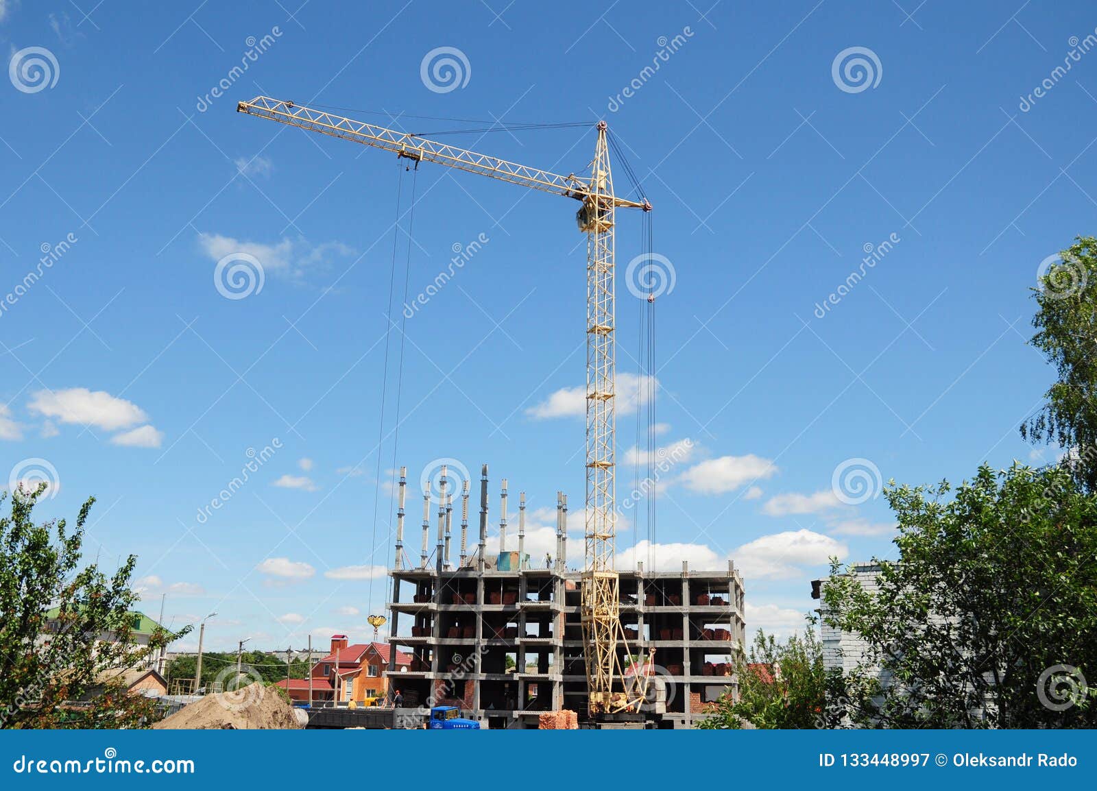 Building Crane Hook and Building House Under Construction Stock Image ...