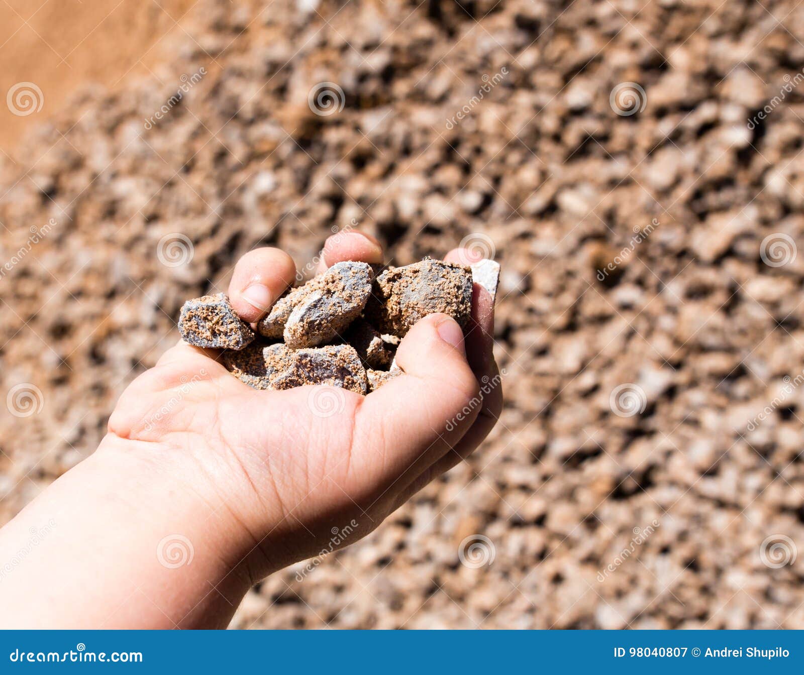 Building Crushed Stone with Sand in Hand Stock Image - Image of surface ...
