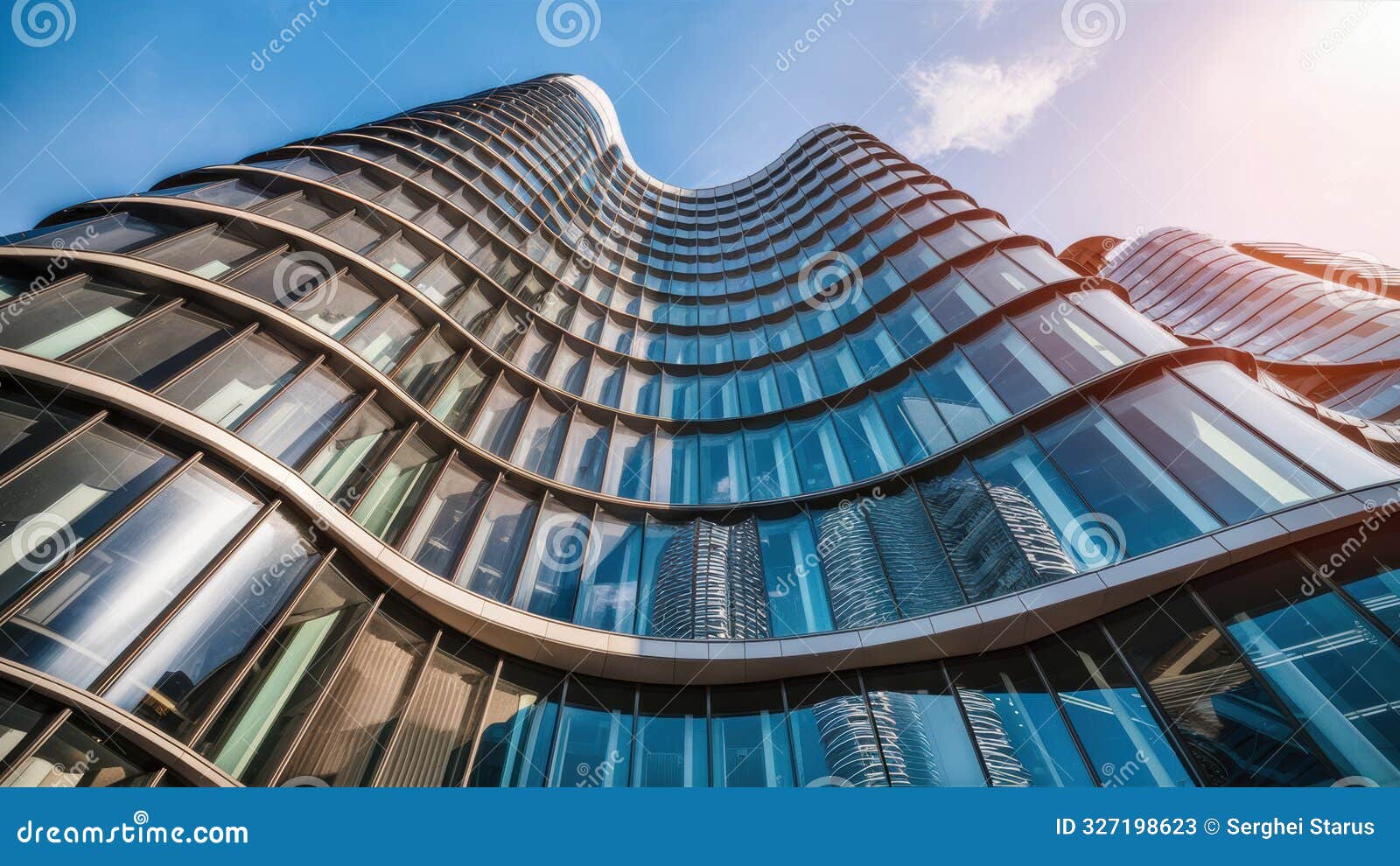 A Building With A Curved Glass Facade And Windows On The Side, AI ...