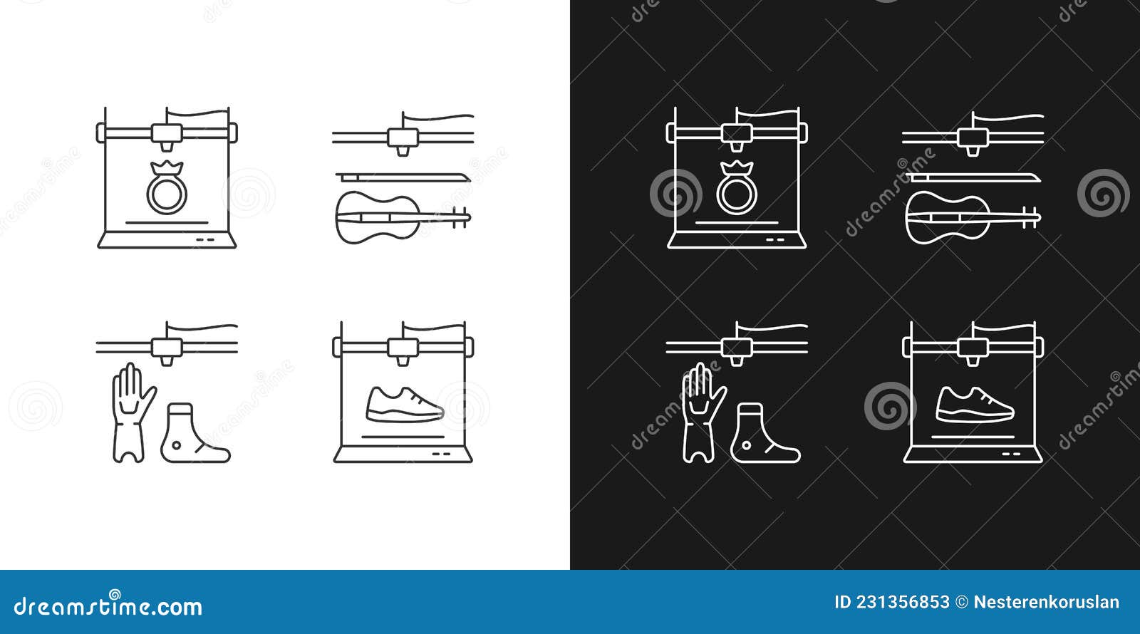 Building 3d Objects Process Linear Icons Set For Dark And Light Mode