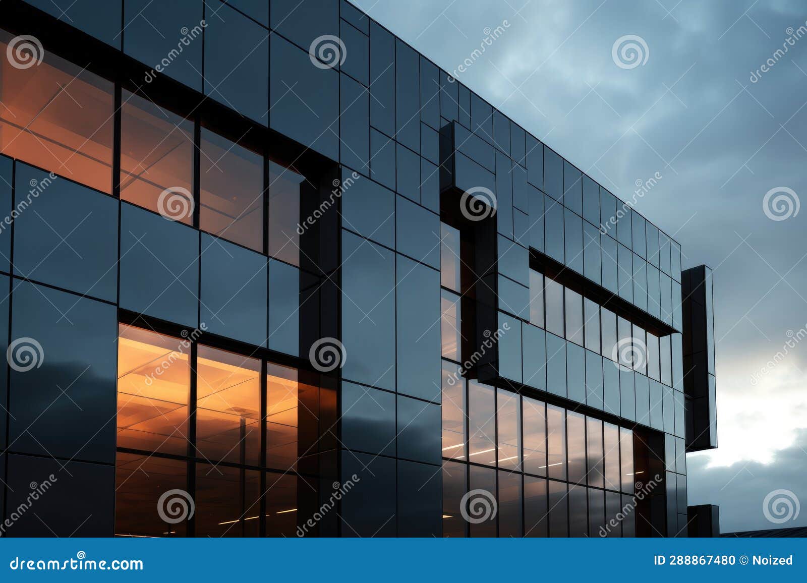Building with Dark Reflective Windows. Facade, Sky and Clouds Stock ...