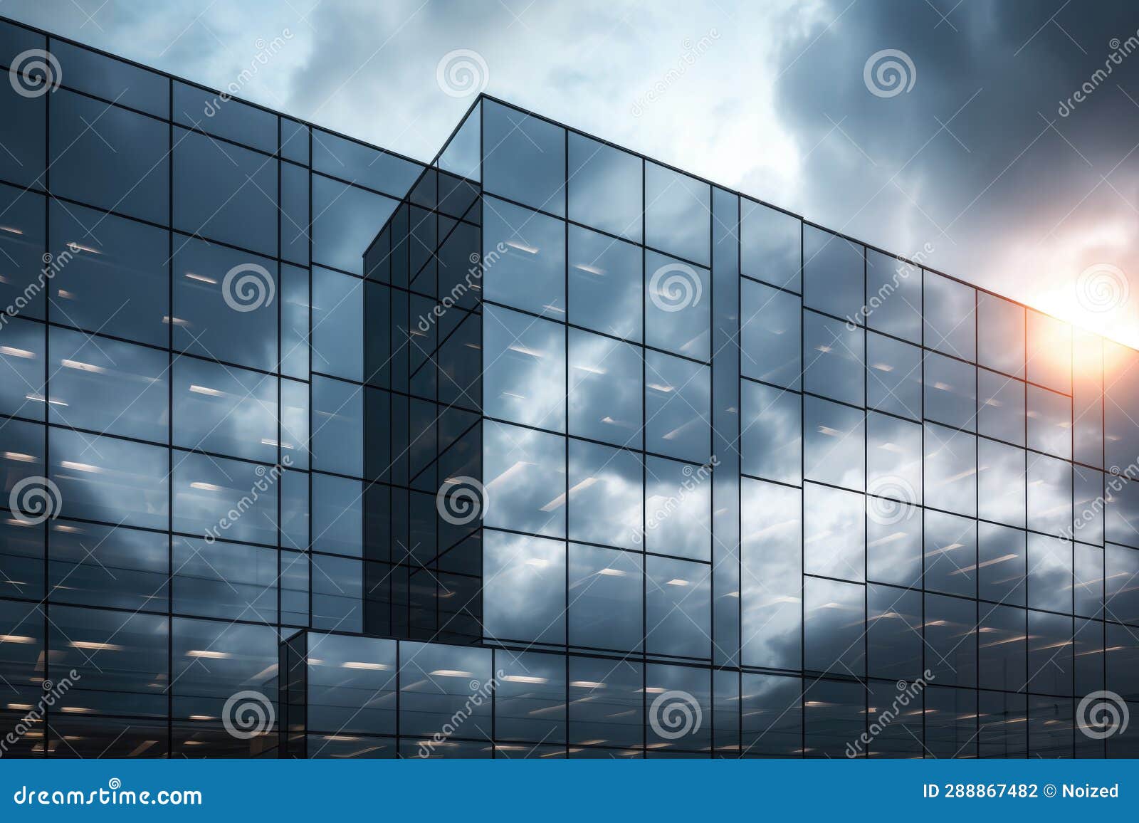 Building with Dark Reflective Windows. Facade, Sky and Clouds Stock ...