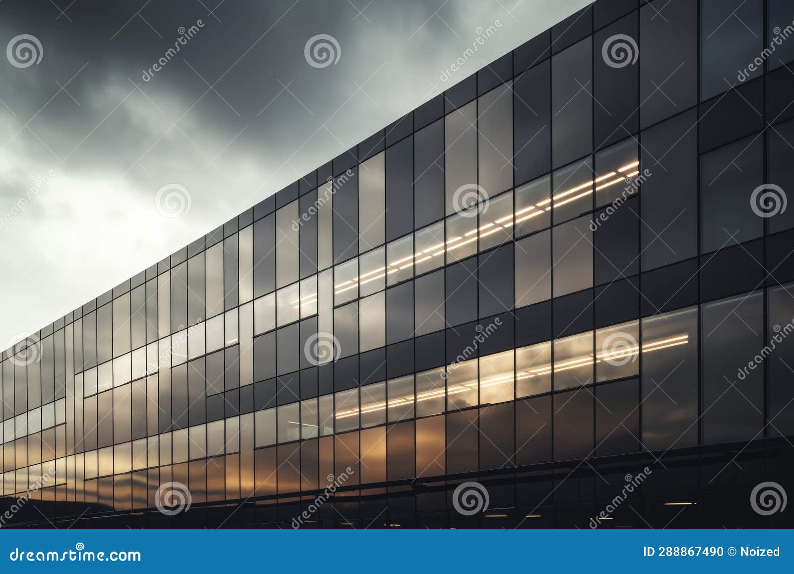 Building with Dark Reflective Windows. Facade, Sky and Clouds Stock ...