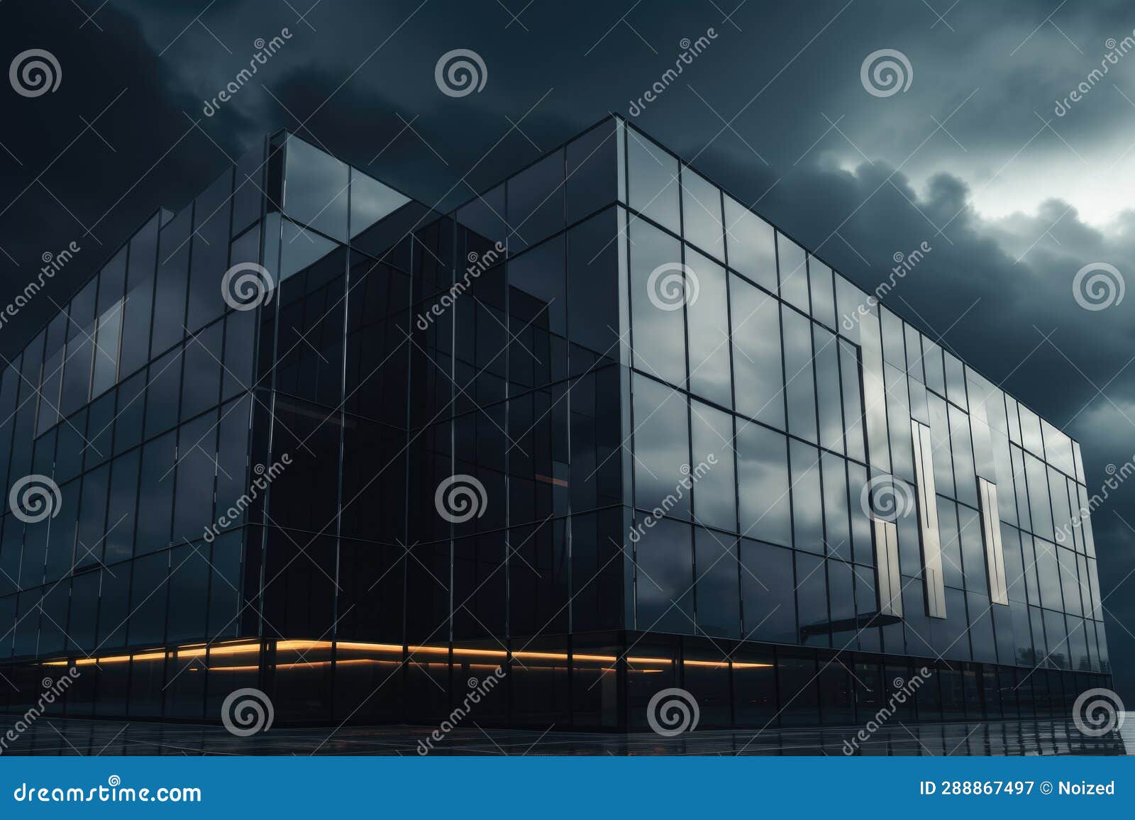Building with Dark Reflective Windows. Facade, Sky and Clouds Stock ...