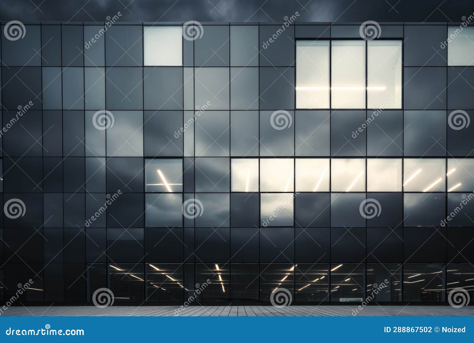 Building with Dark Reflective Windows. Facade, Sky and Clouds Stock ...