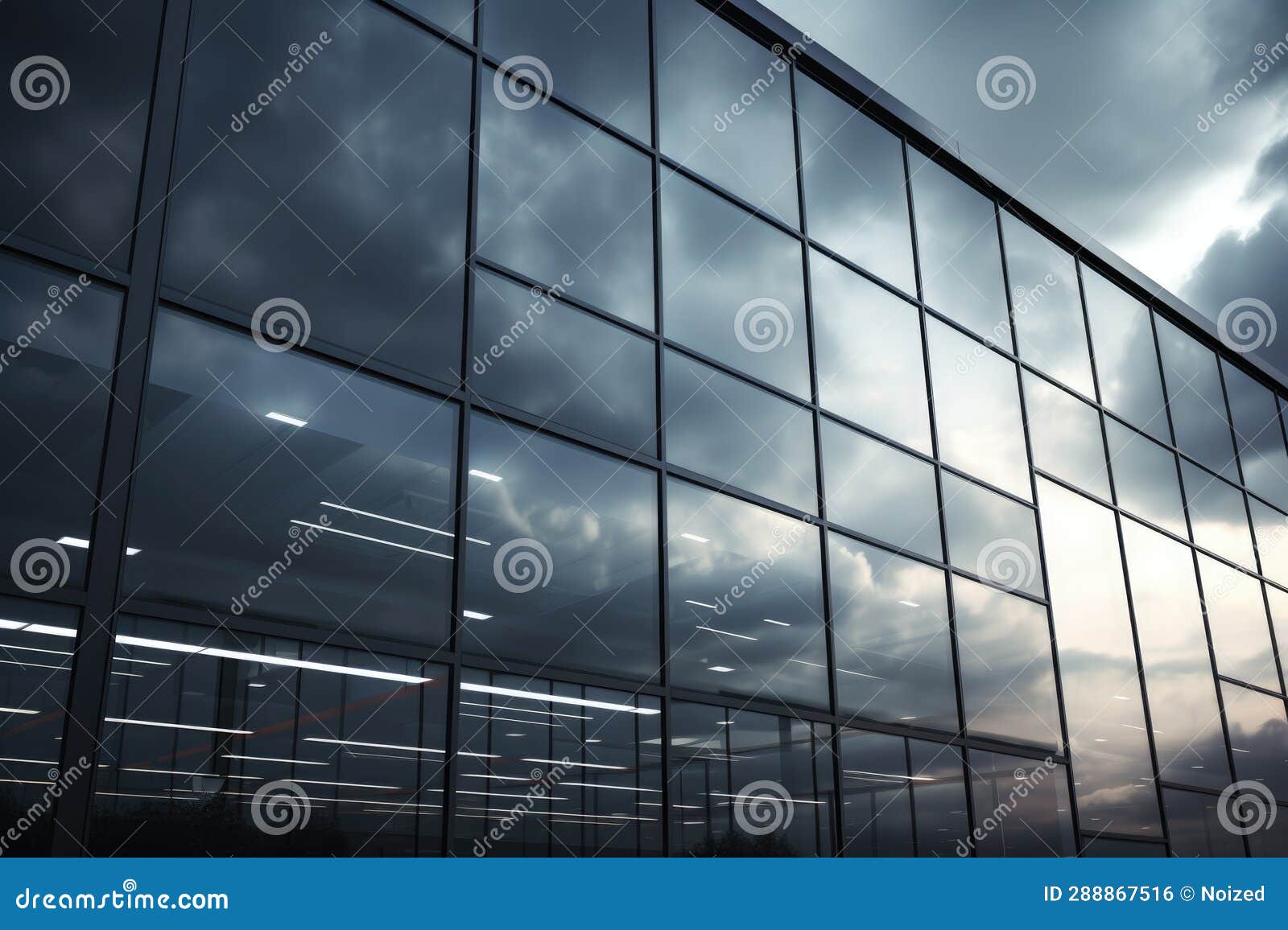 Building with Dark Reflective Windows. Facade, Sky and Clouds Stock ...