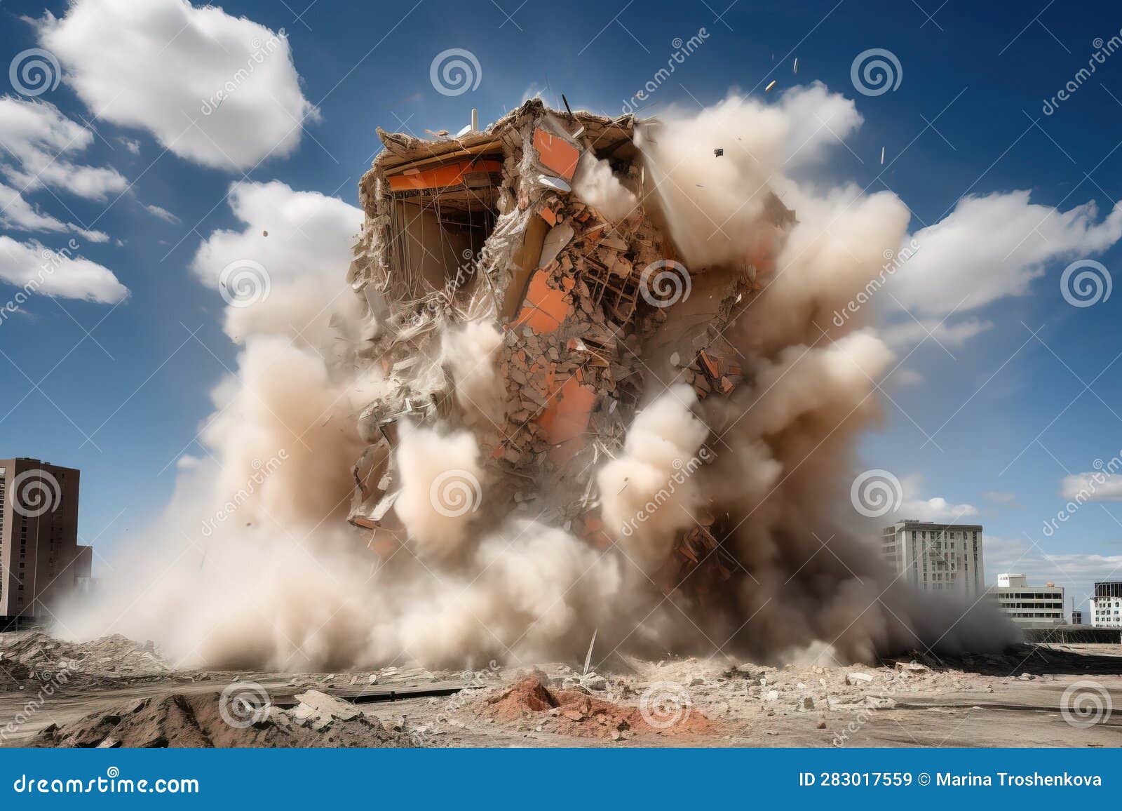 Building Demolition by Controlled Implosion. Stock Illustration ...