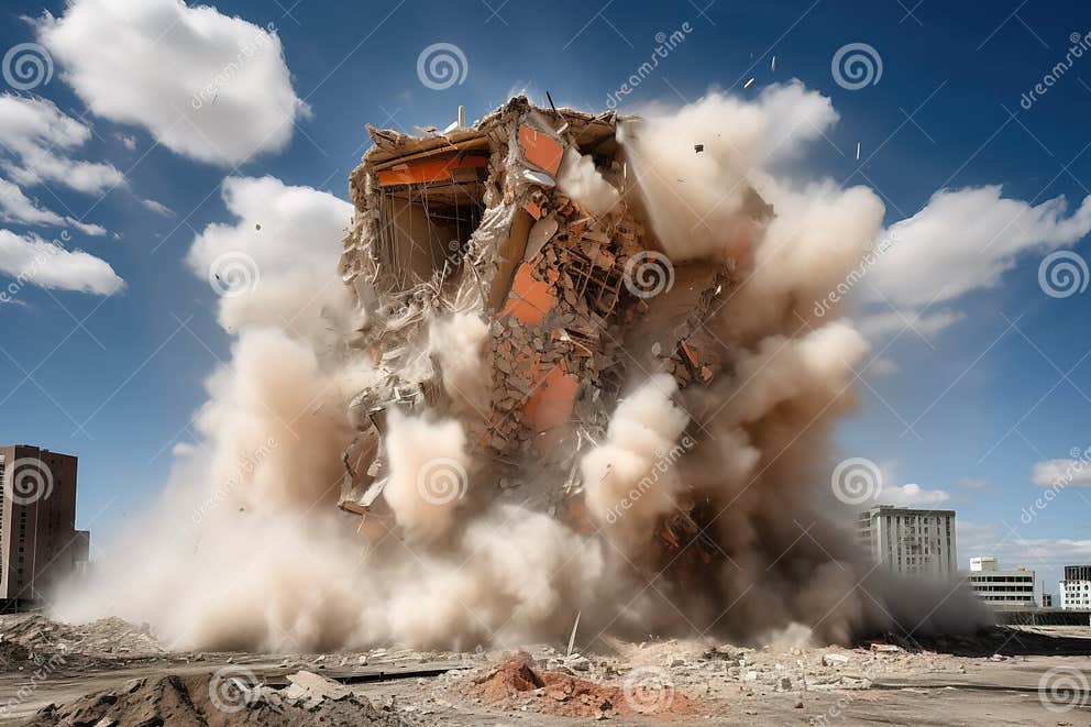 Building Demolition by Controlled Implosion. Stock Illustration ...