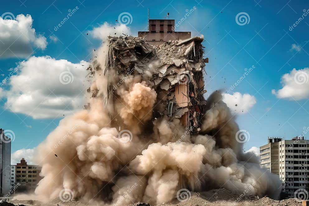 Building Demolition by Controlled Implosion. Stock Illustration ...