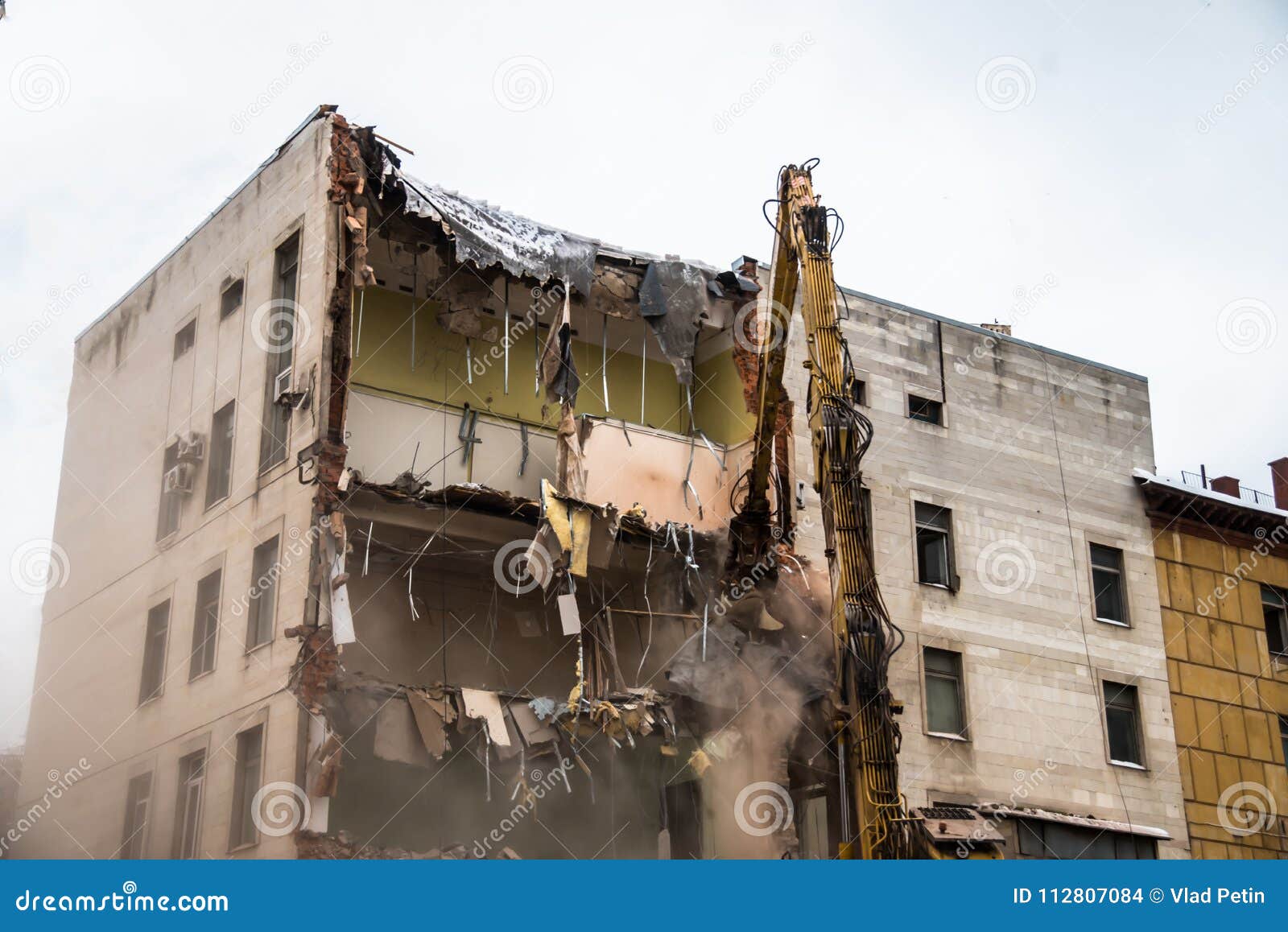Building Demolition with Hydraulic Crashers Stock Photo - Image of ...