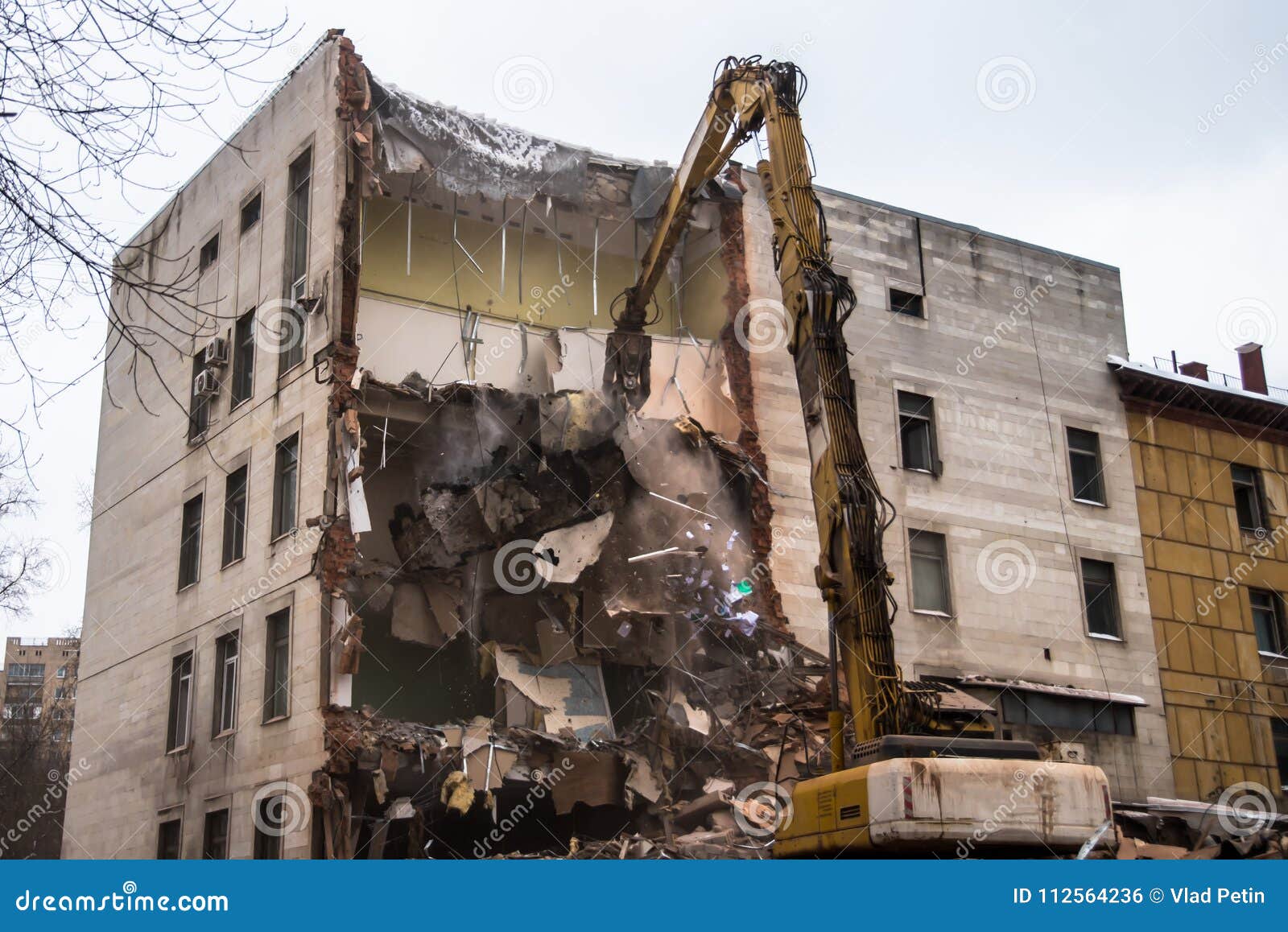 Building Demolition with Hydraulic Crashers Stock Photo - Image of ...