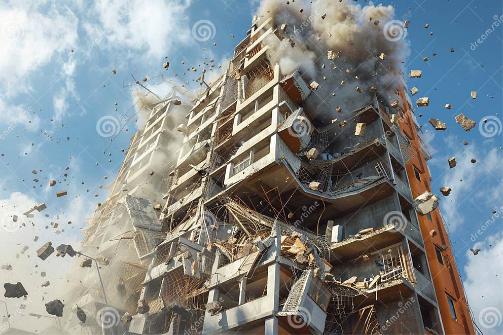 Building Demolition by Implosion Stock Illustration - Illustration of ...