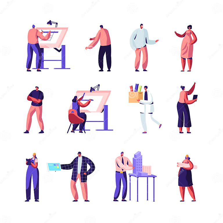 Building, Design and Engineering Workers Set. Architects, Graphic ...