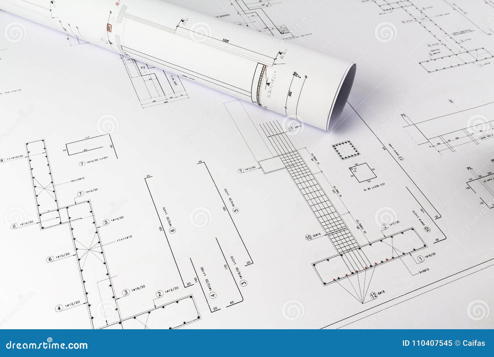 Building Design: Office Desk with Project Drawings Stock Image - Image ...
