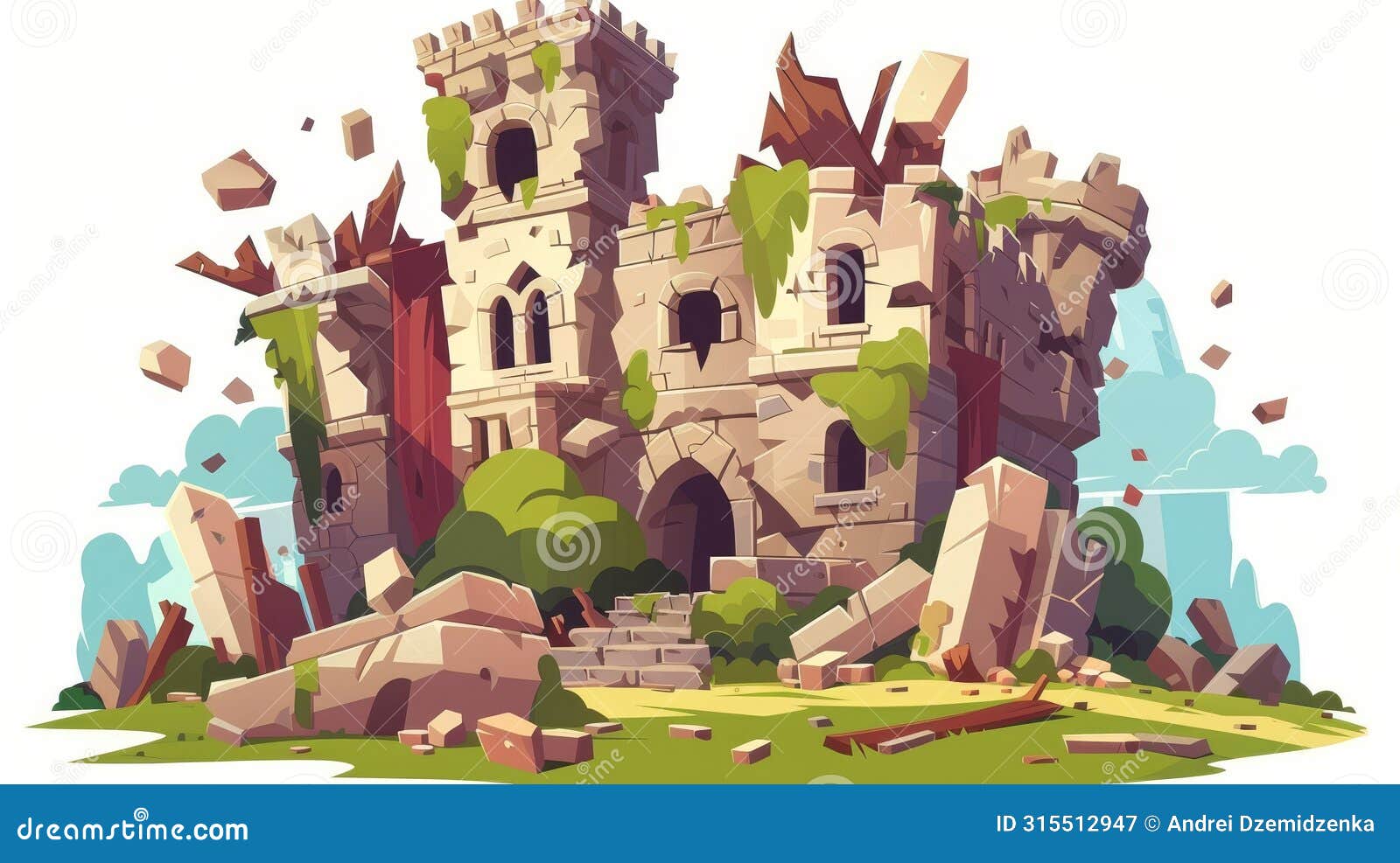 Building Destroyed by a Disaster, Catastrophe or War, Cartoon Modern ...