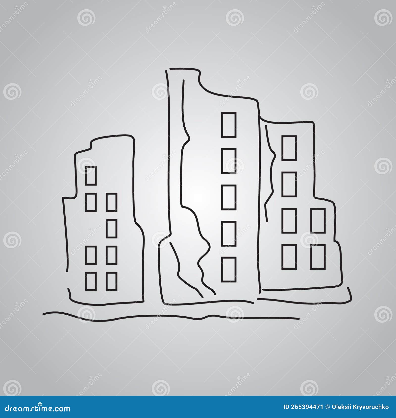 The Building Destroyed by the Explosion, the Ruins. One Line Drawing ...