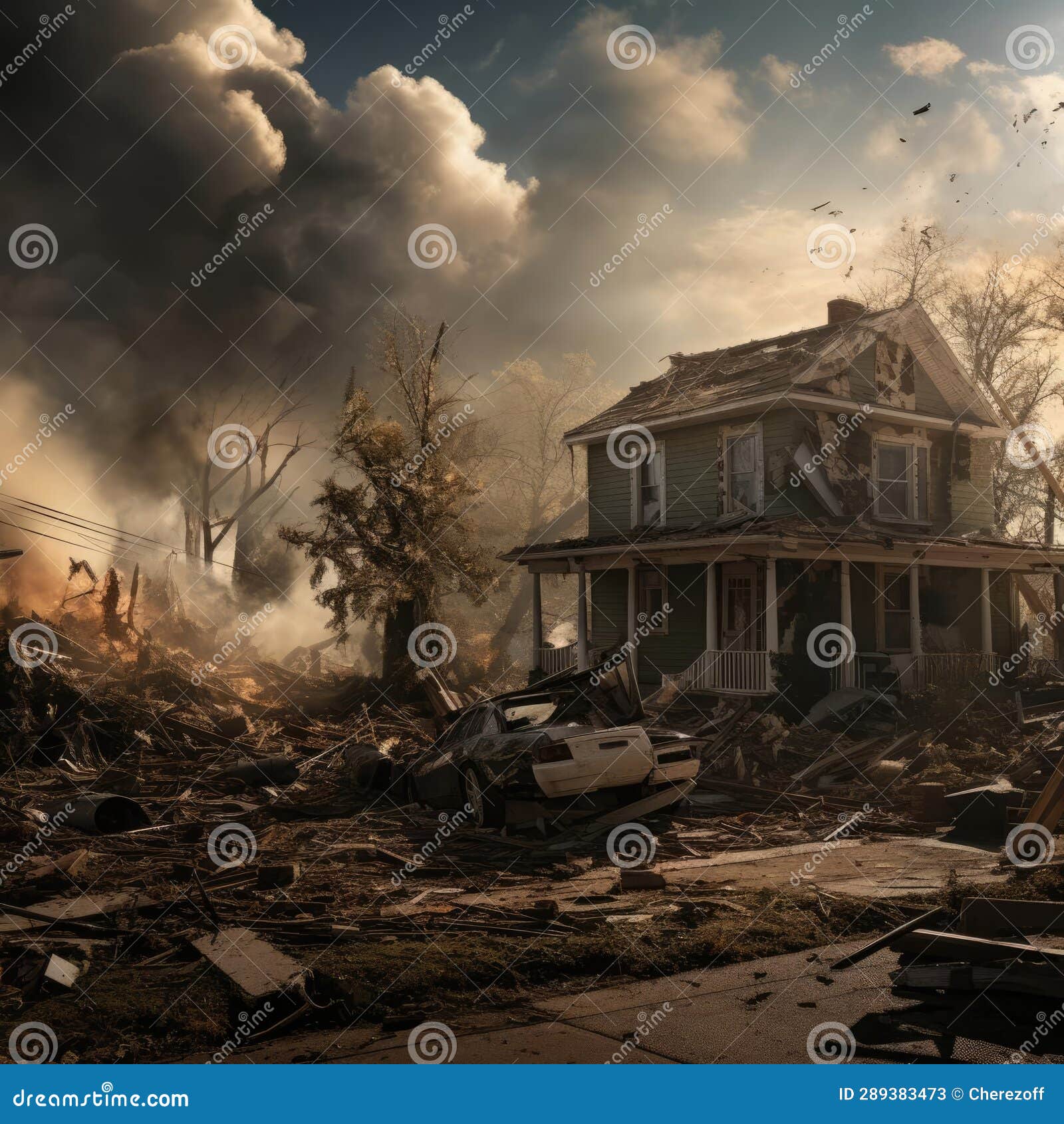A Building Destroyed by a Tornado Stock Image - Image of fire, weather ...