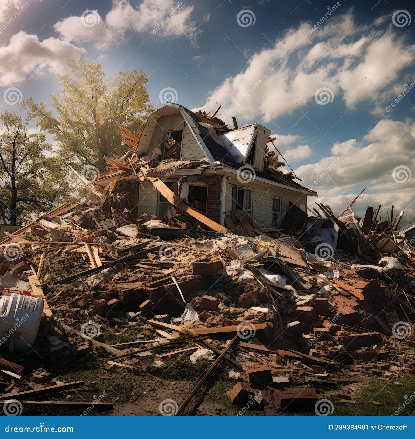 A Building Destroyed by a Tornado Stock Image - Image of destroyed ...