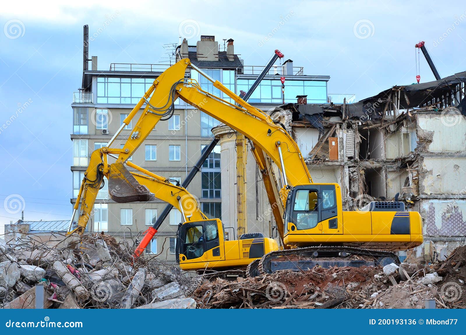 Building Destruction, Demolition of a Building by an Excavator Stock ...