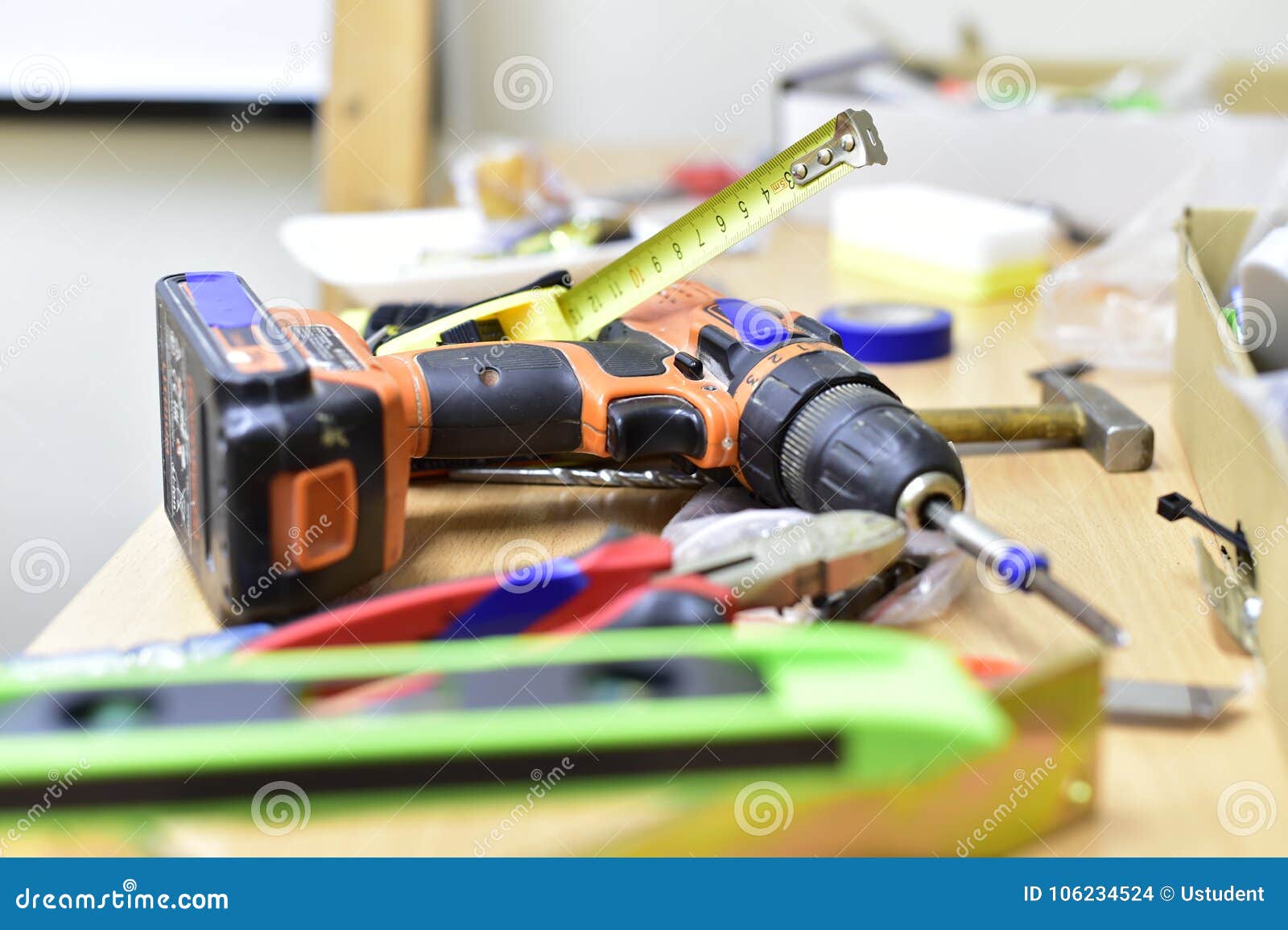 Construction and Tools on the Table Stock Photo - Image of manner, copy ...