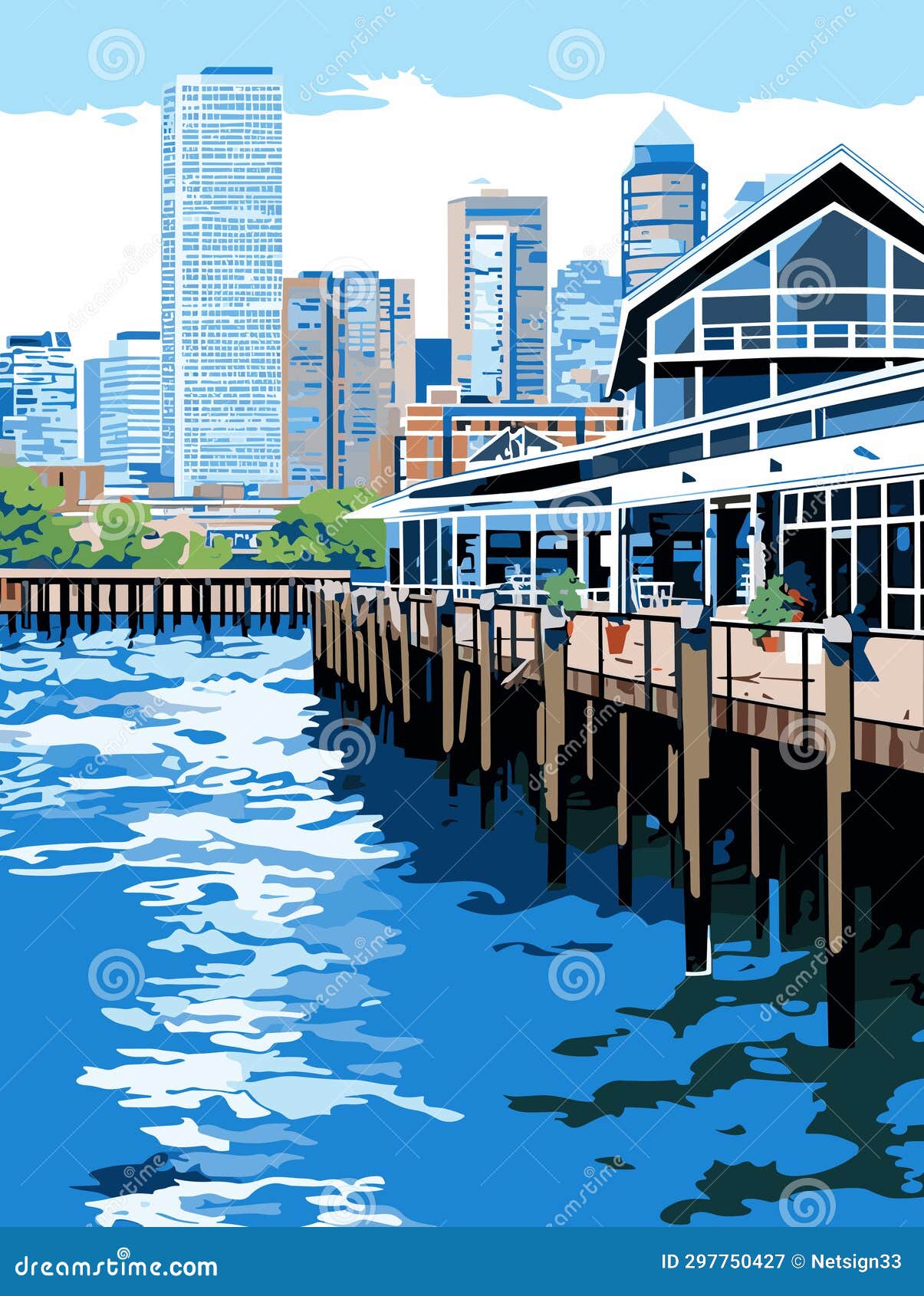 A Building on a Dock with a City in the Background - New York City ...