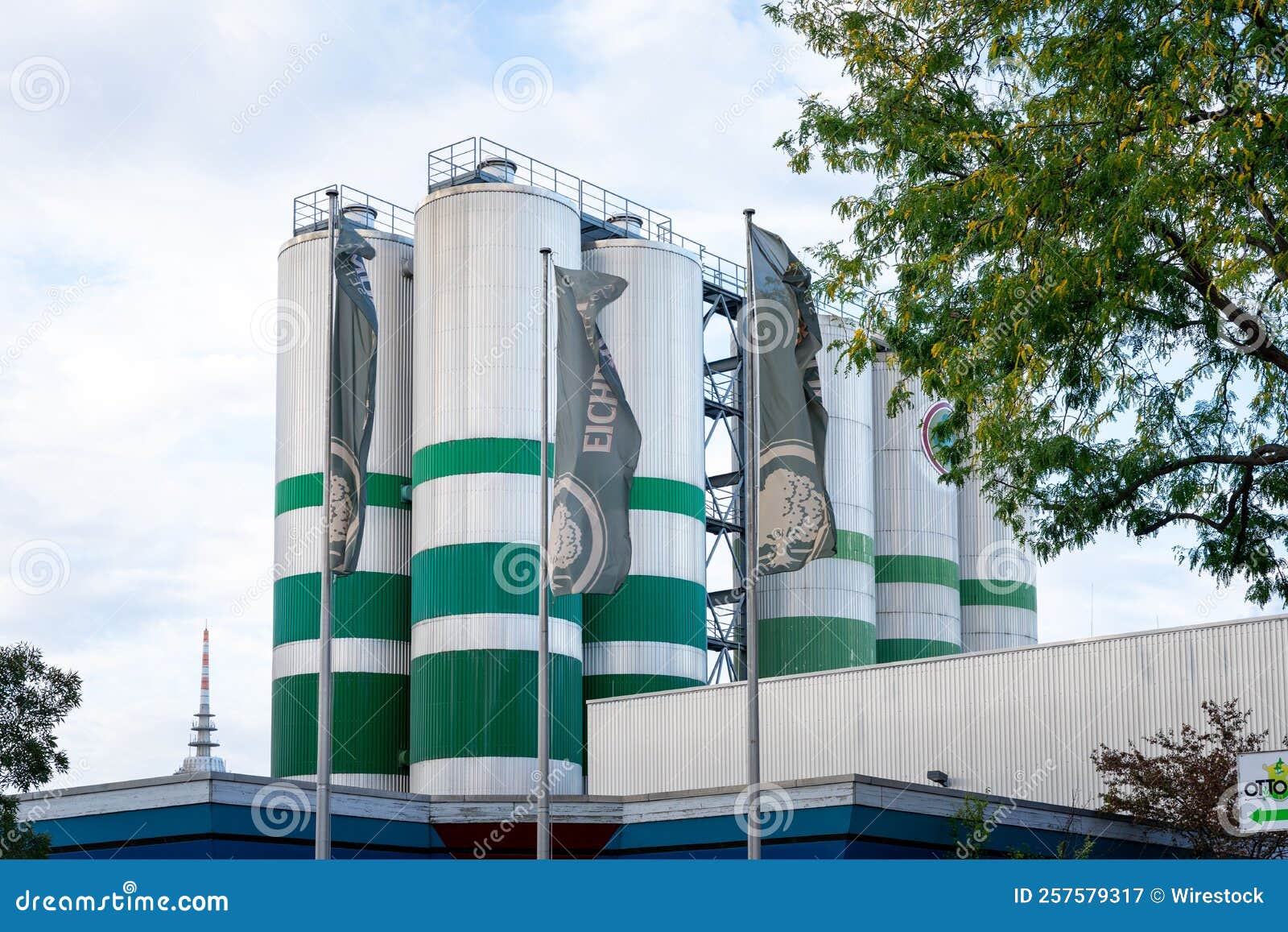 The Building of the Eichbaum Brewery with Silos and Flags Editorial Photography - Image of ...